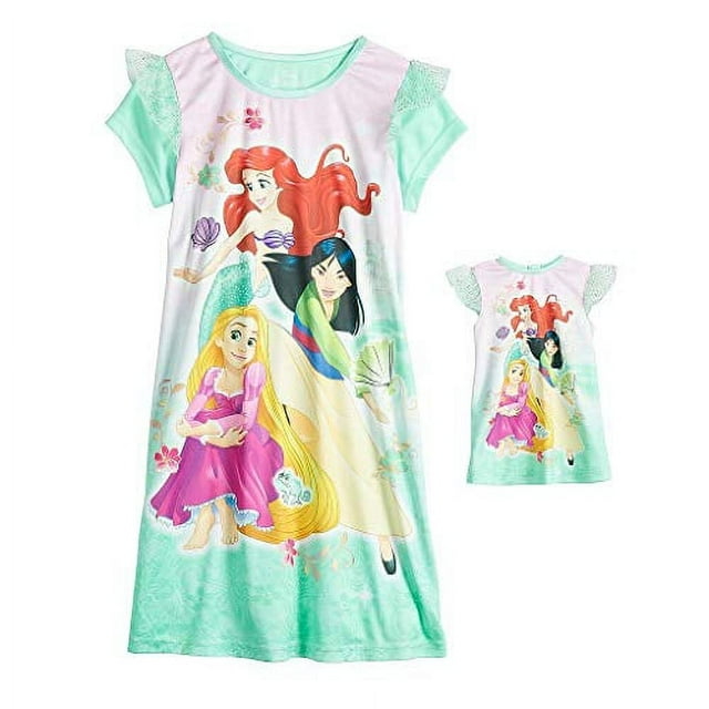 Disney Princesses Mulan, Ariel and Rapunzel Nightgown with Doll Gown ...