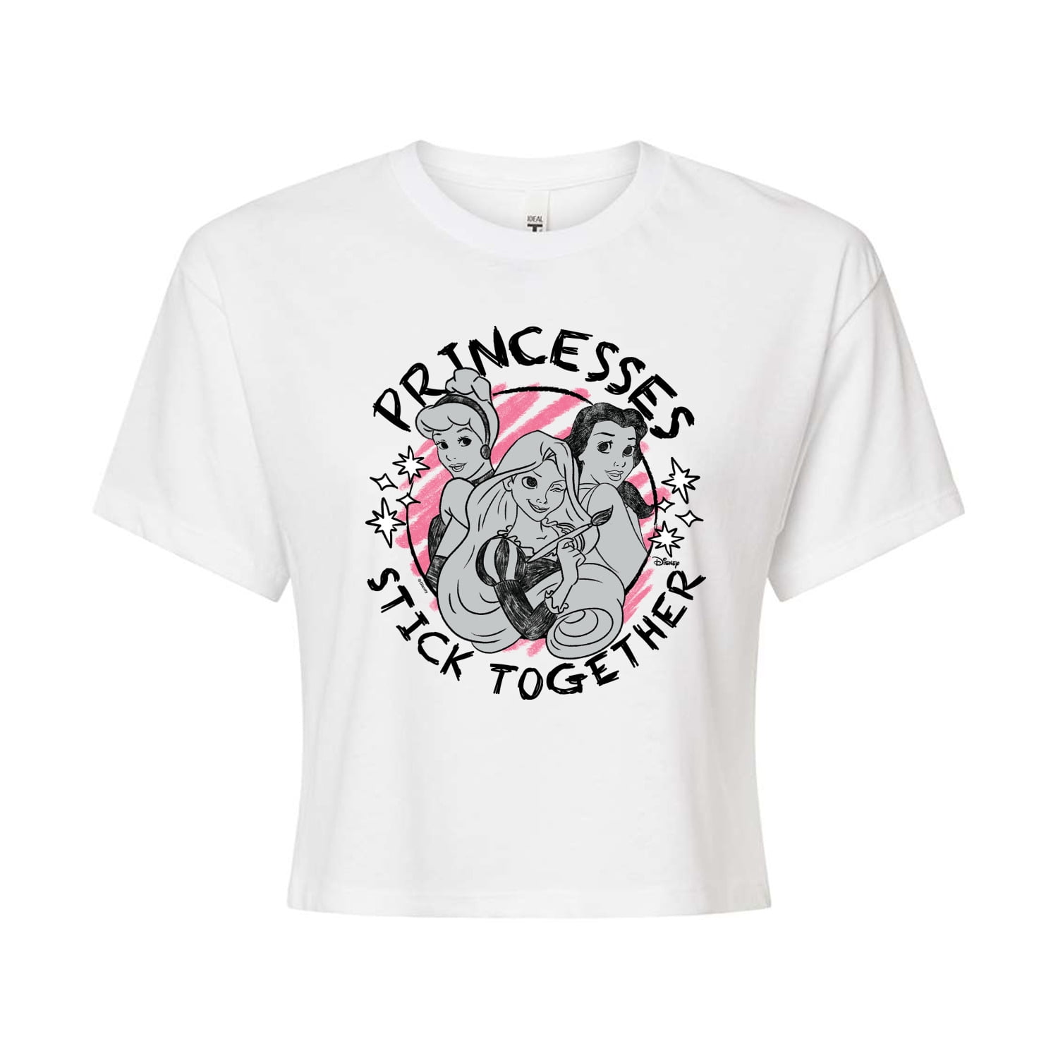 Disney - Princesses Stick Together - Juniors Cropped Cotton Blend T ...