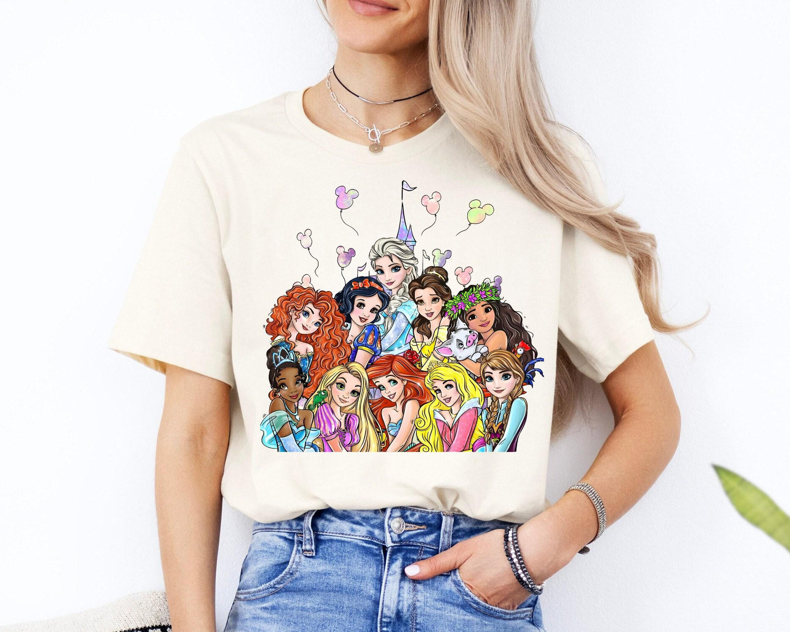 Disney Princesses T Shirt, Anna Elsa Ariel Belle Aurora Snow White ...