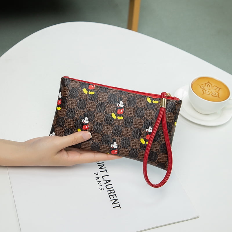 Disney Print Clutch Bag, Cartoon Genuine Leather Mobile Phone Bag, Cute ...