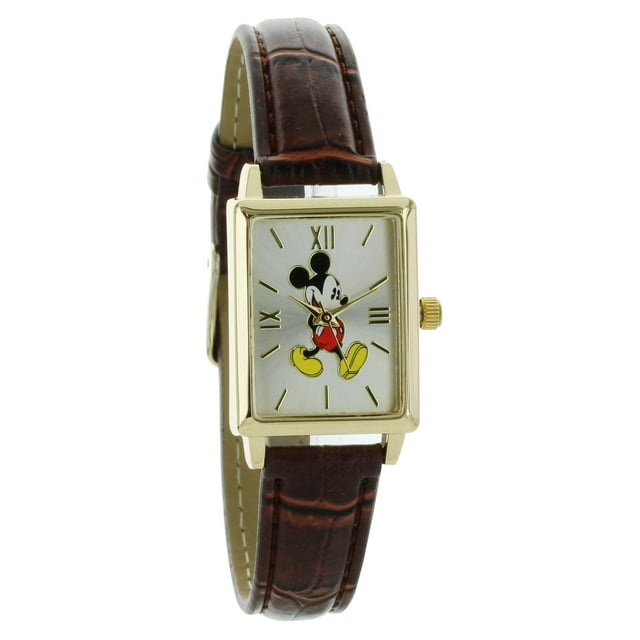 Vintage Disney Mickey Mouse Rectangle Watch with Leather Band MK5297-AB ...