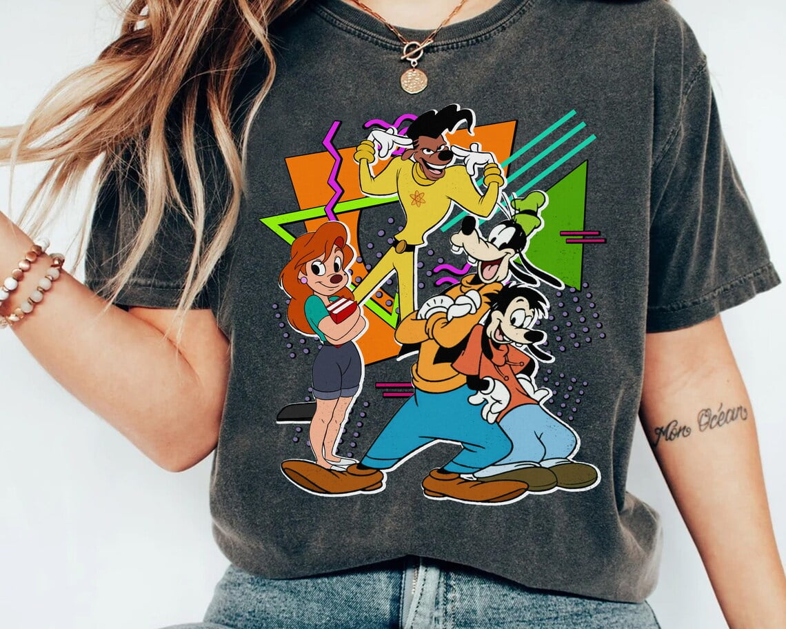 Disney Retro 90s Style Group Shot A Goofy Movie Characters Squad Shirt, Max Goof Roxanne ...