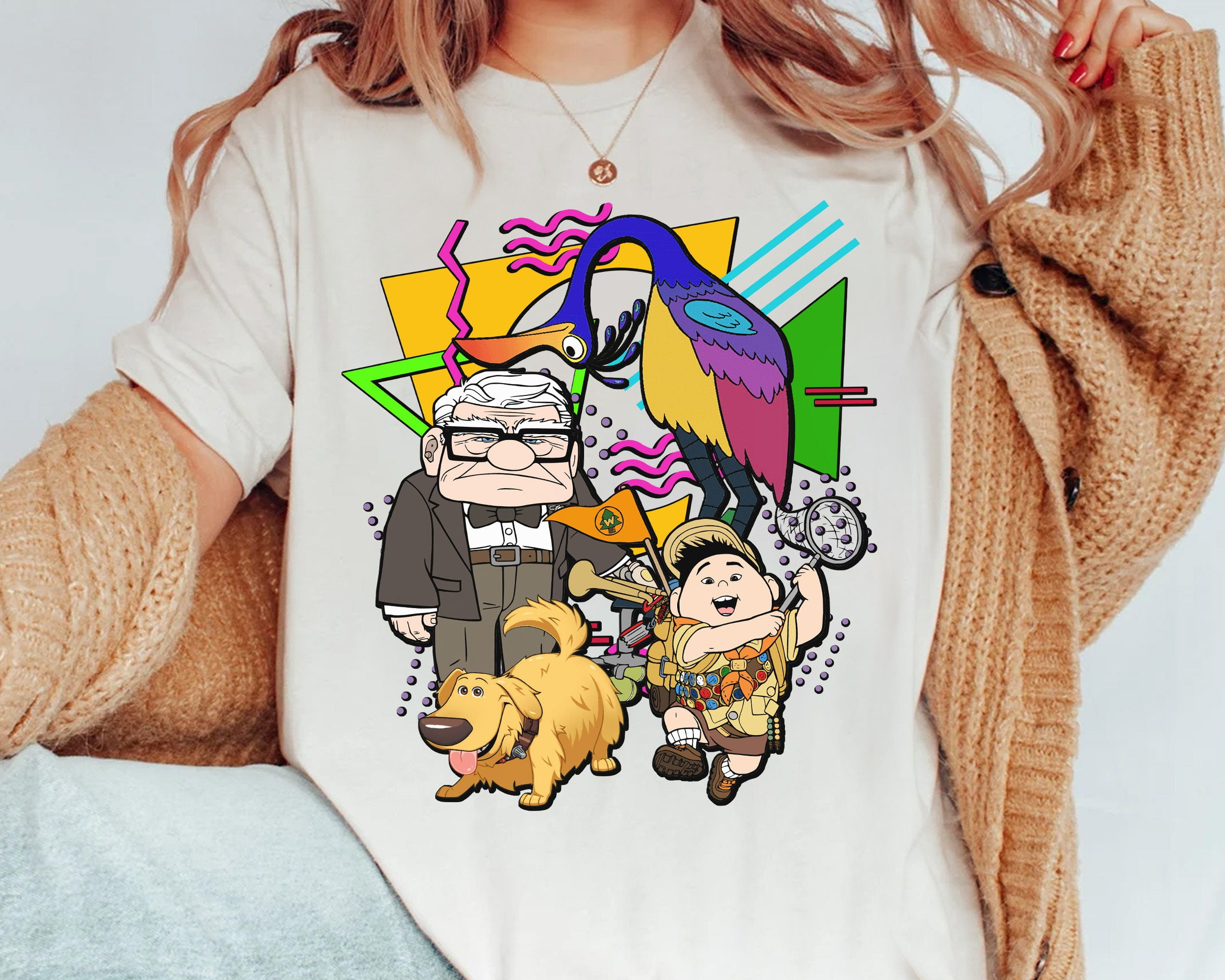 Disney Retro 90s Style Group Shot Pixar Up Characters Squad Shirt, Carl ...