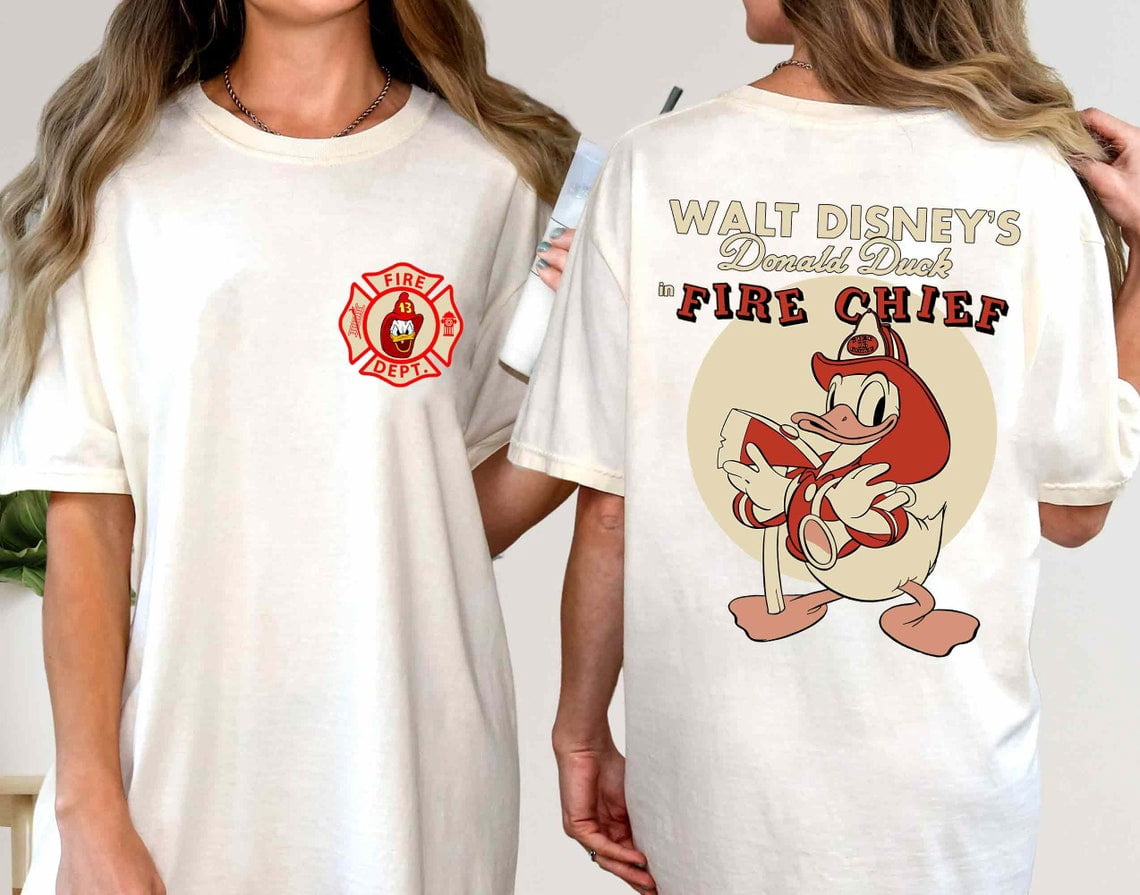 Disney Retro Donald Duck Fire Chief 2Sided T-shirt, Firefighter Washed ...