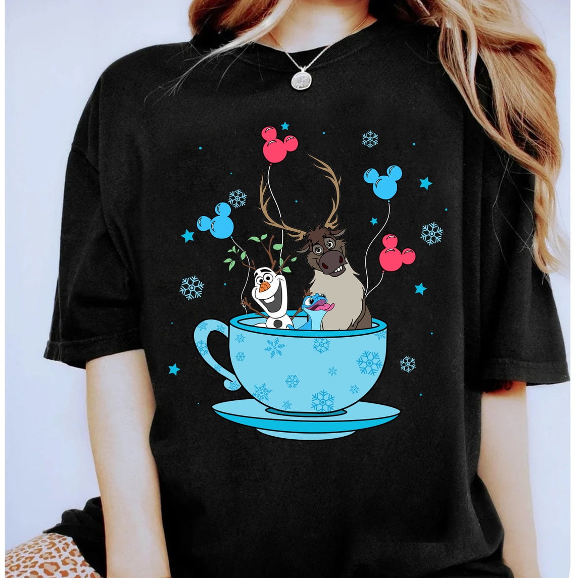 Disney Retro Frozen Olaf And Sven Spinning Cup Mickey Balloon Tee ...
