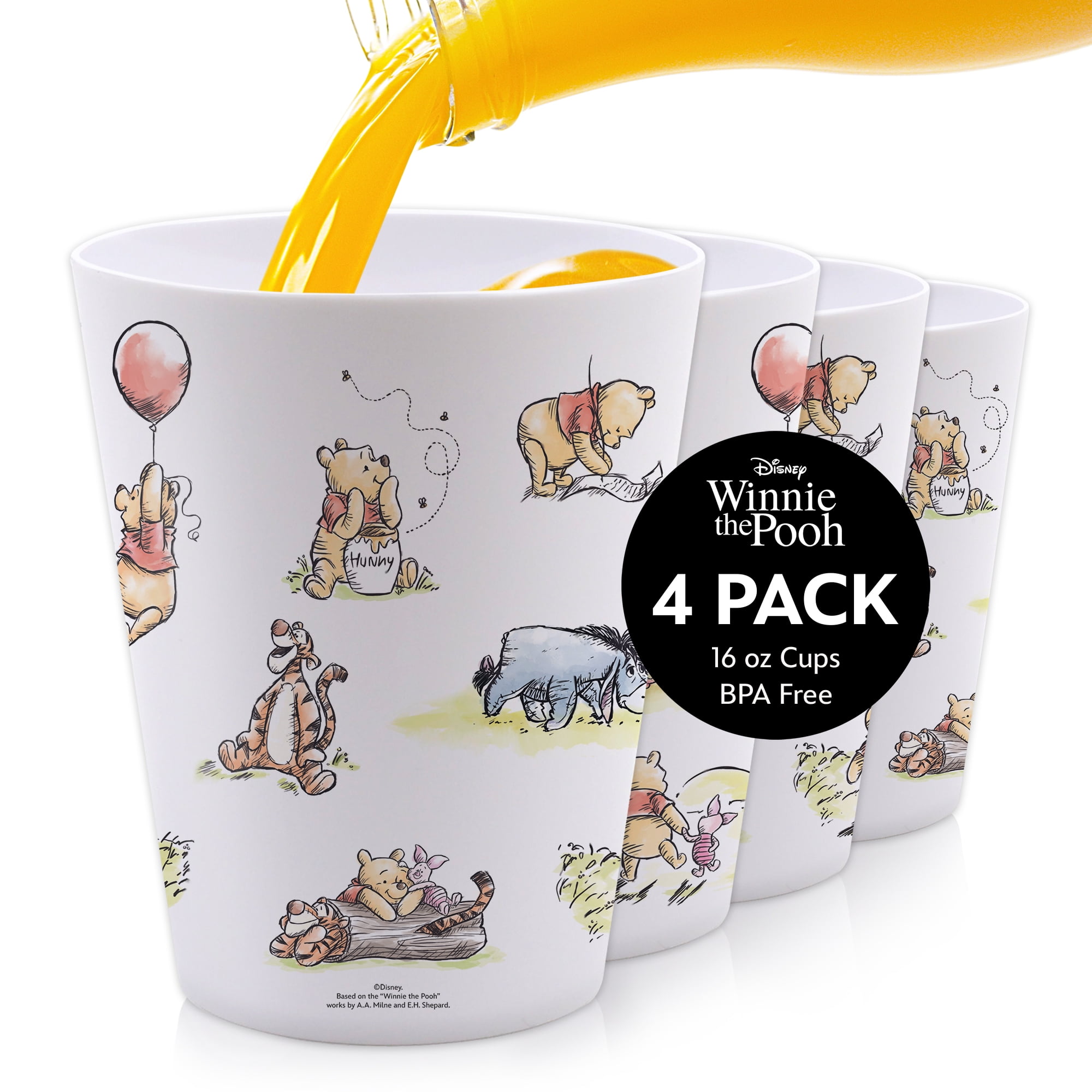 Disney Reusable Plastic Cups, BPA-Free, Pooh and the Gang Design, White ...