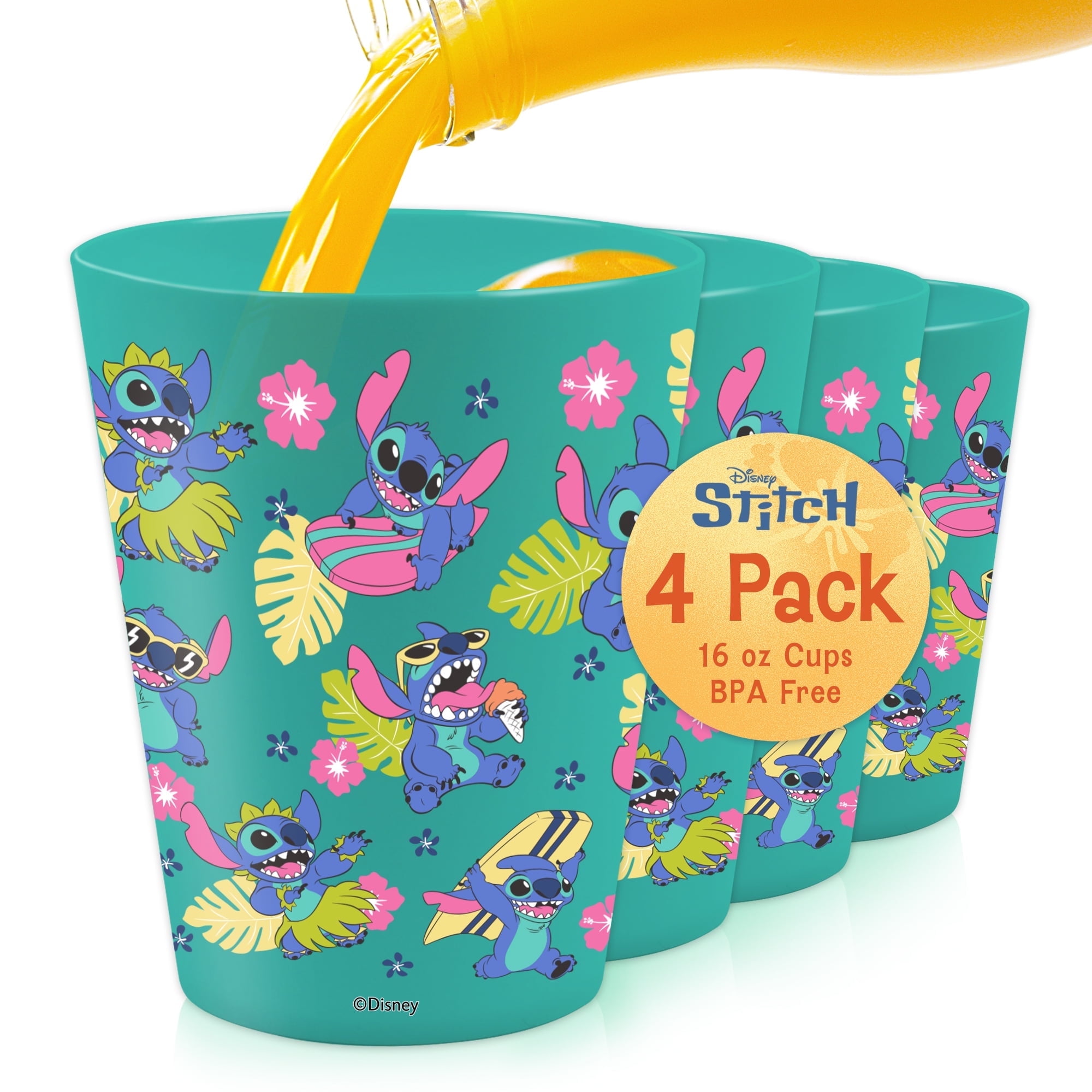 Disney Reusable Plastic Cups, BPA-Free, Stitch Beach Fun Design, Teal ...