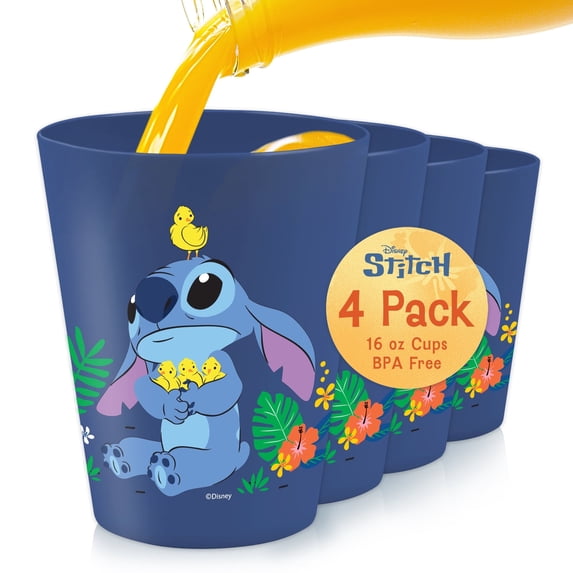 Disney Reusable Plastic Cups, BPA-Free, Stitch Design, Royal Blue, 16 ...