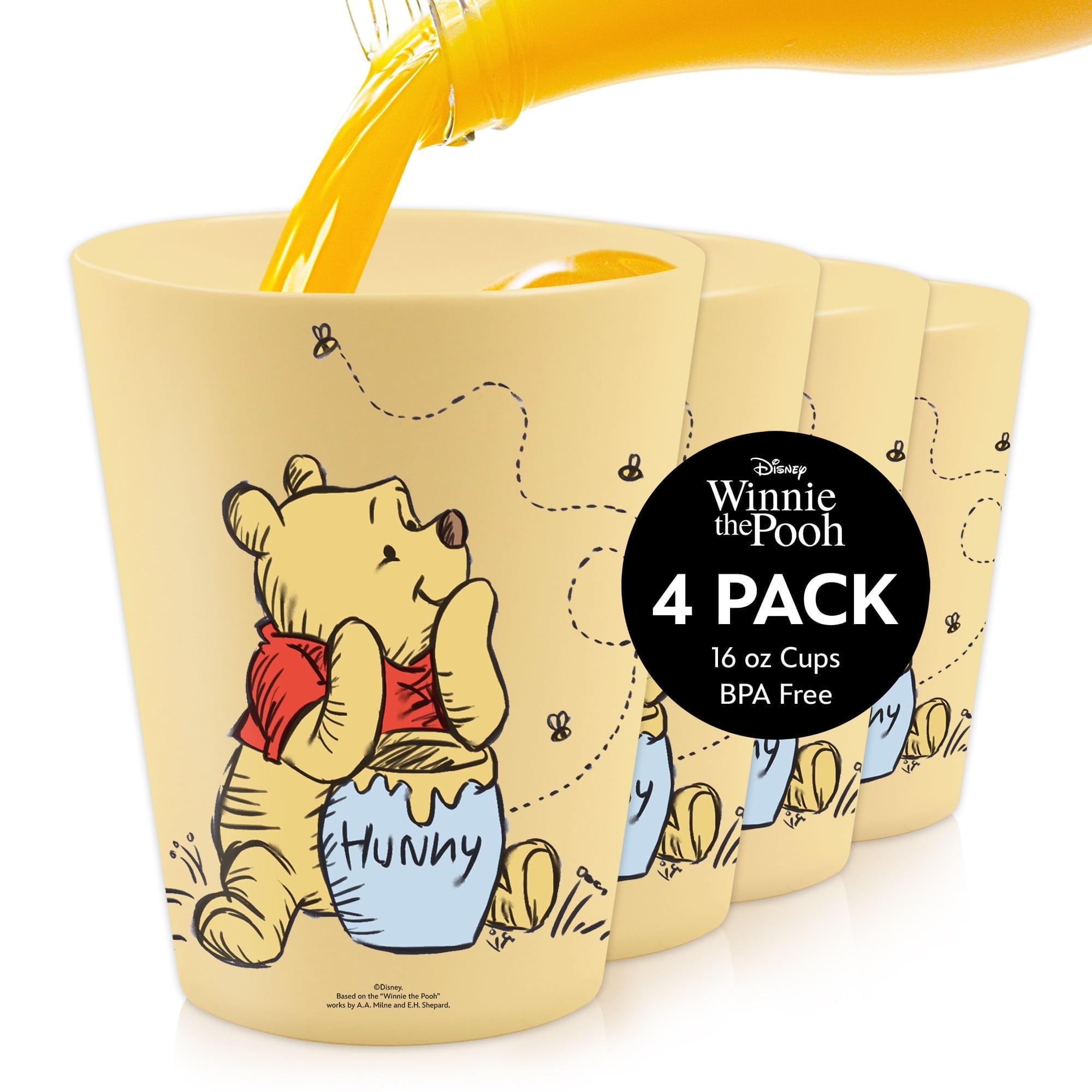 Disney Reusable Plastic Cups, BPA-Free, Winnie the Pooh Design, Yellow ...