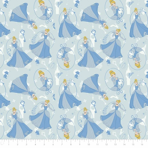 Disney'S Princess Cinderella Light Blue Cotton Fabric By The Yard ...