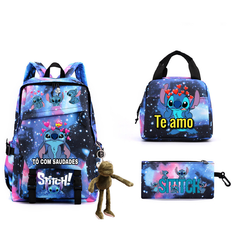 Disney-STITCH Anime Backpacks Sets, Cartoon Laptop Backpack with Lunch ...