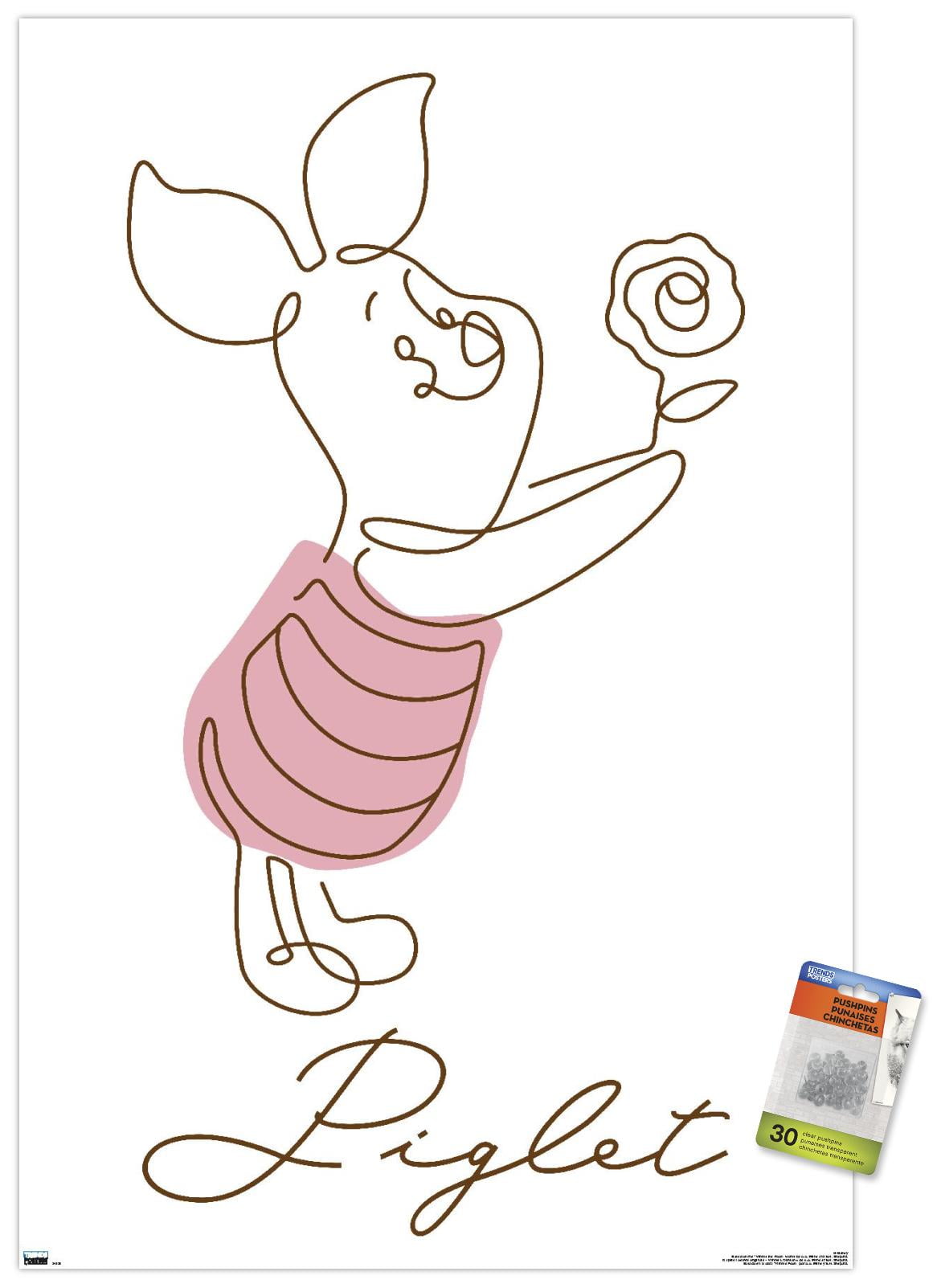 Disney Simple Moments Line Art - Piglet Wall Poster with Pushpins, 22. ...