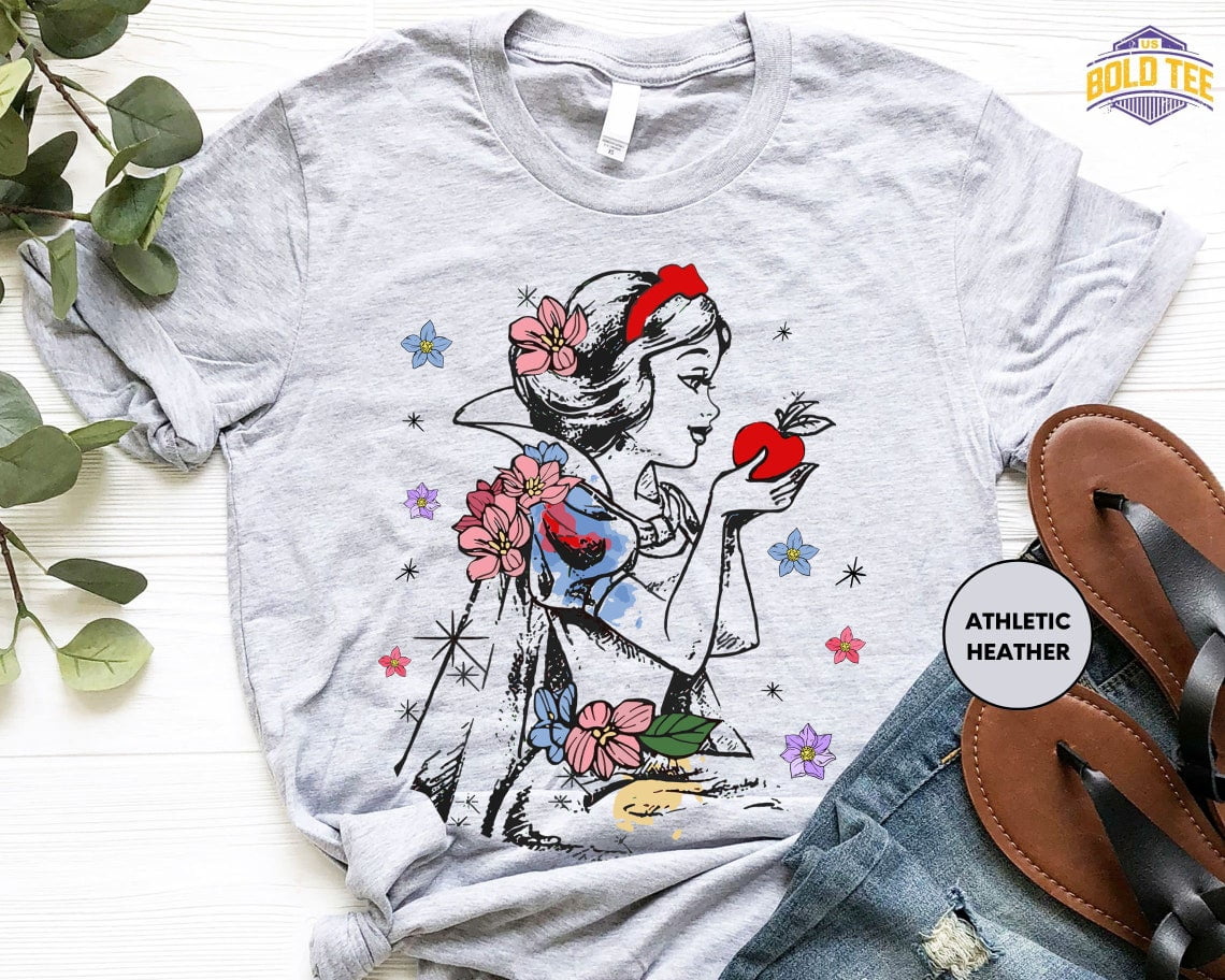 Disney Snow White Princess Sketch Retro T-Shirt, Snow White & the Seven Dwarfs Floral Tee, Magic ...