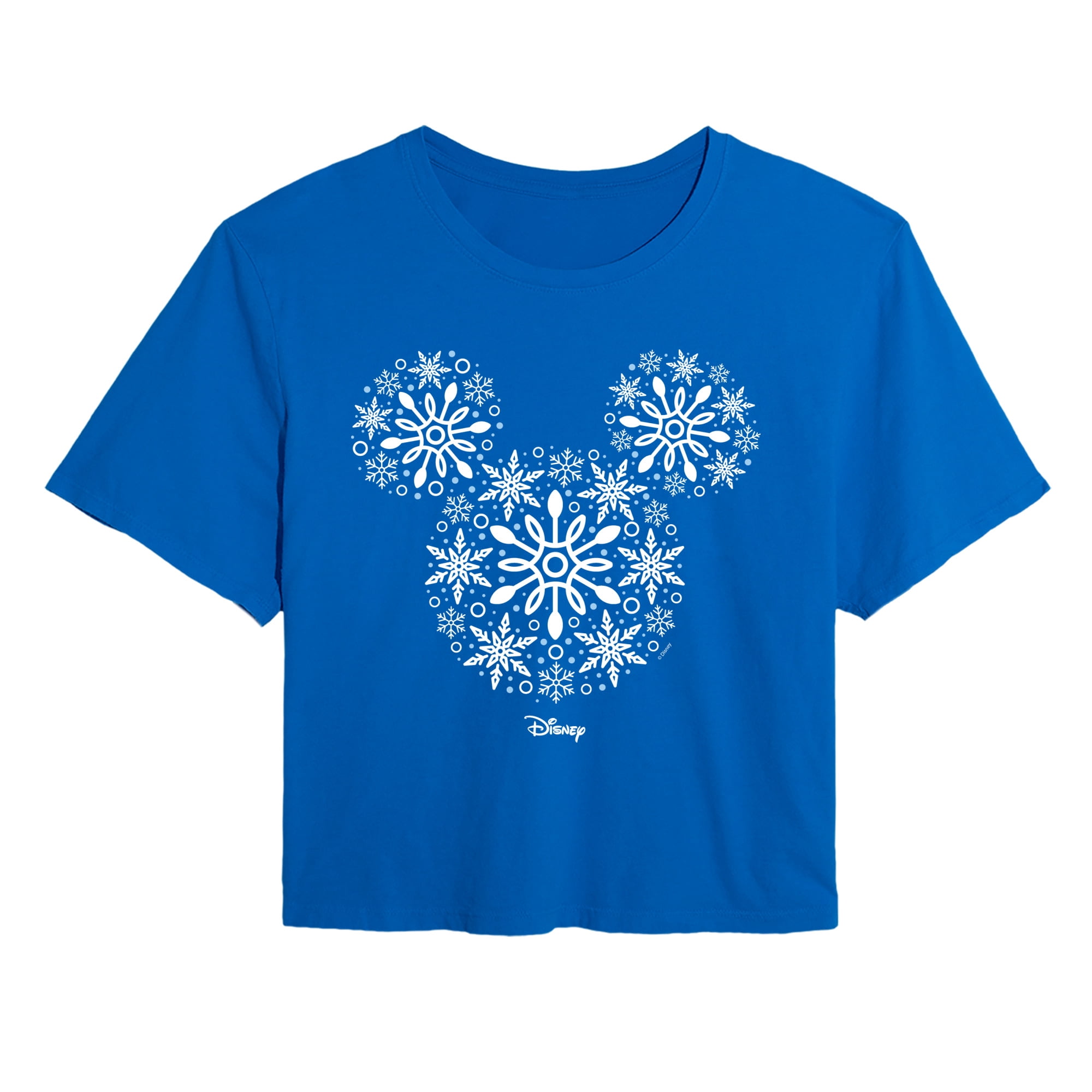 Disney - Snowflakes Mickey Ears - Juniors Cropped Graphic T-Shirt ...