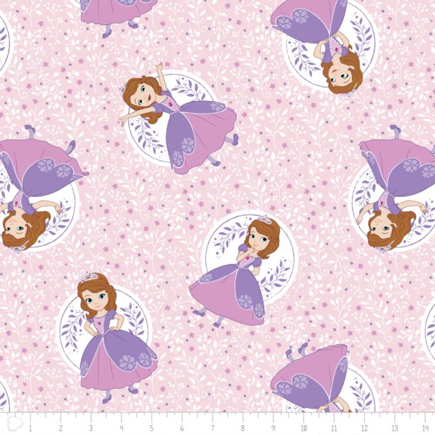 Disney Sofia the First Poses in Light Pink 100% Cotton Fabric Sold by the Yard - Walmart ...