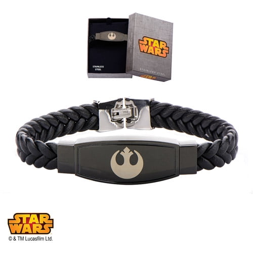 Disney Stainless Steel Rebel Symbol Black Leather ID Bracelet - Walmart ...