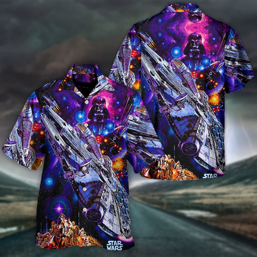 Disney Star Wars Hawaiian Shirt Summer Beach Starwars Darth Vader Millennium Falcon Aloha Button ...