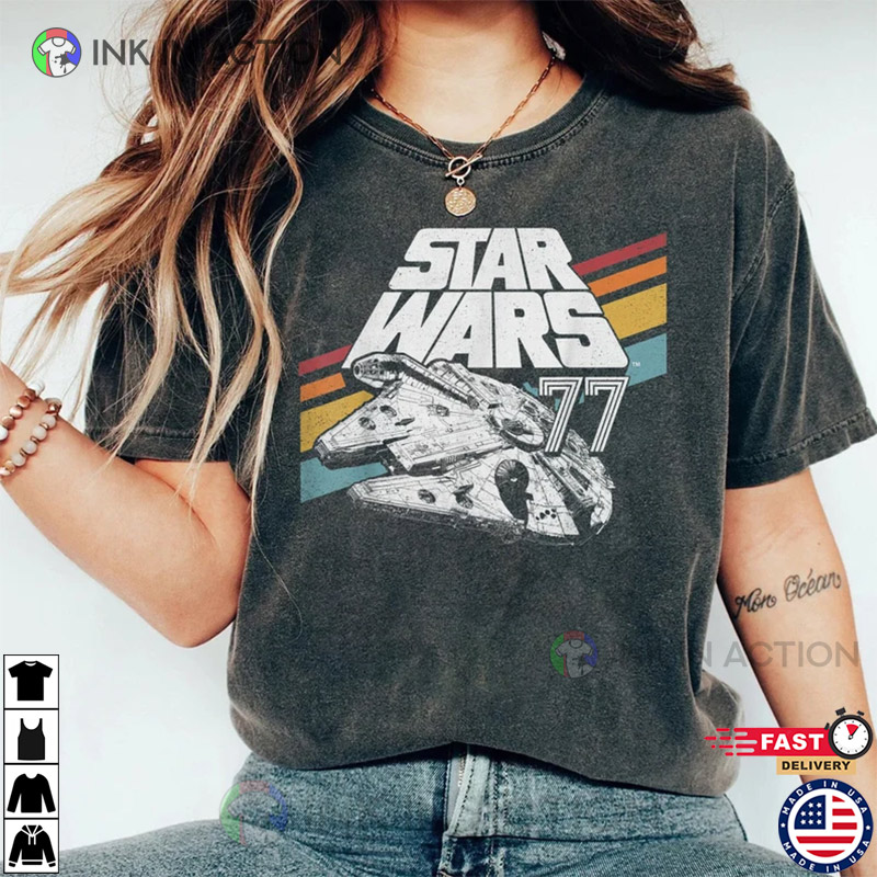 Disney Star Wars Millennium Falcon Retro Rainbow Stripe Shirt - Walmart.com