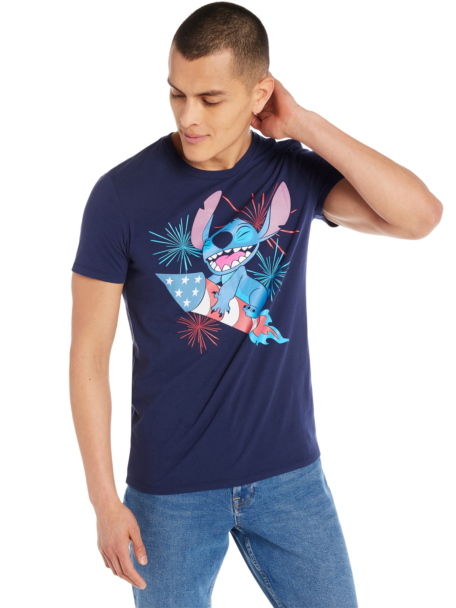 Disney Stitch Fireworks Apparel, Men's Graphic Crew Neck T-Shirt, Sizes ...