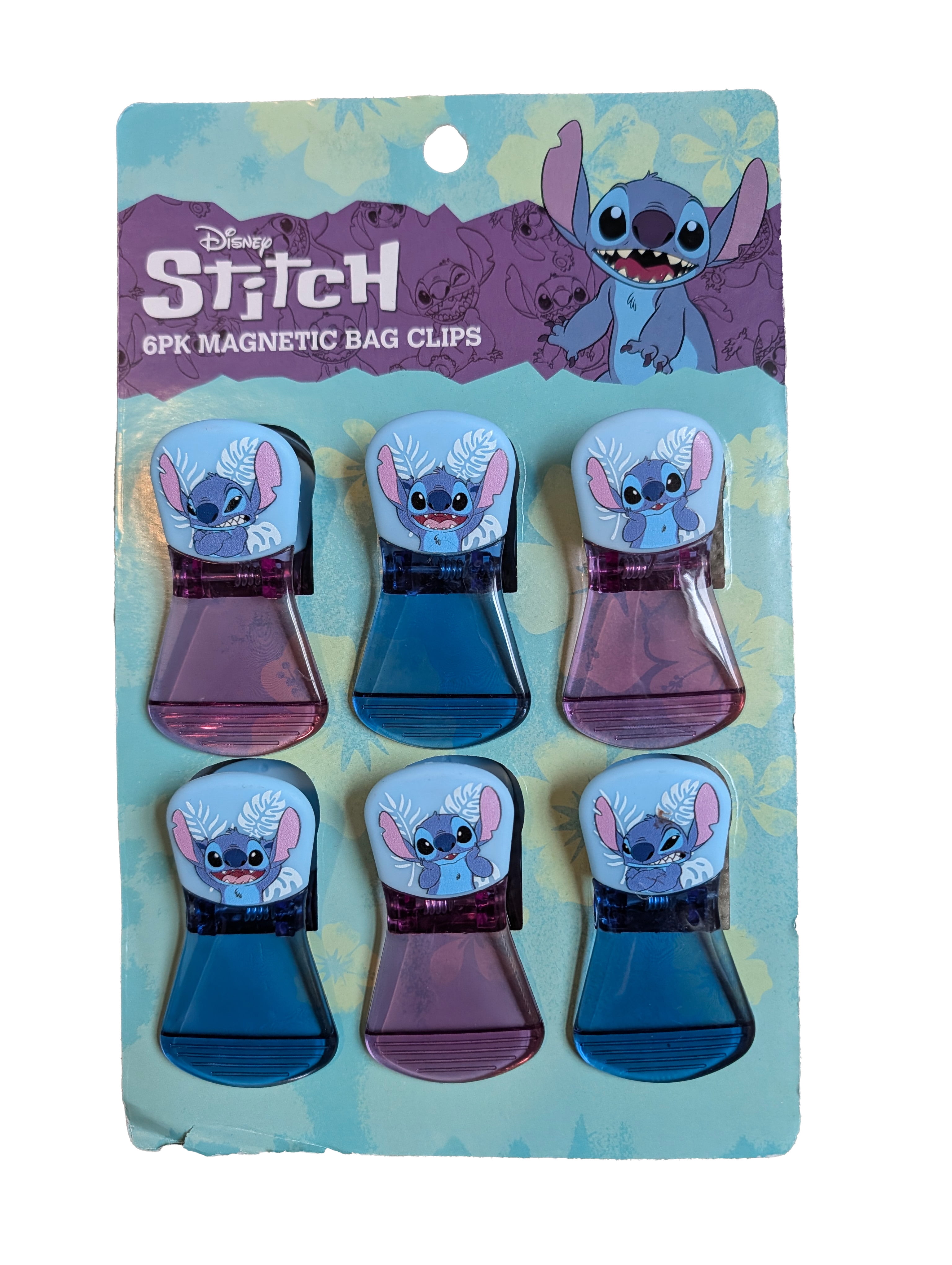 Disney Stitch 6 Pack Magnetic Bag Chip Clips Blue Purple Hawaiian ...