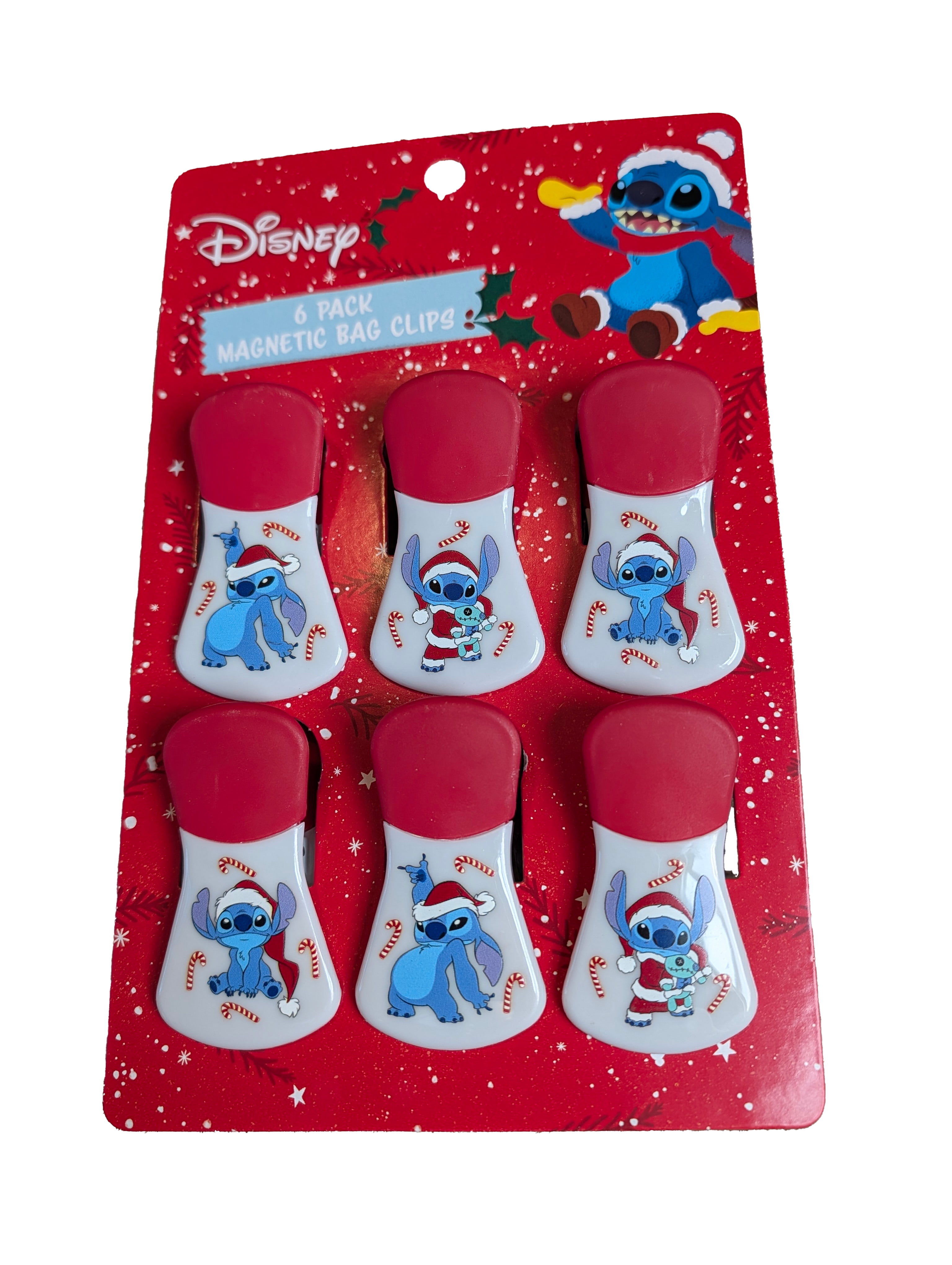 Disney Stitch 6 Pack Magnetic Bag Chip Clips Christmas Candy Canes ...