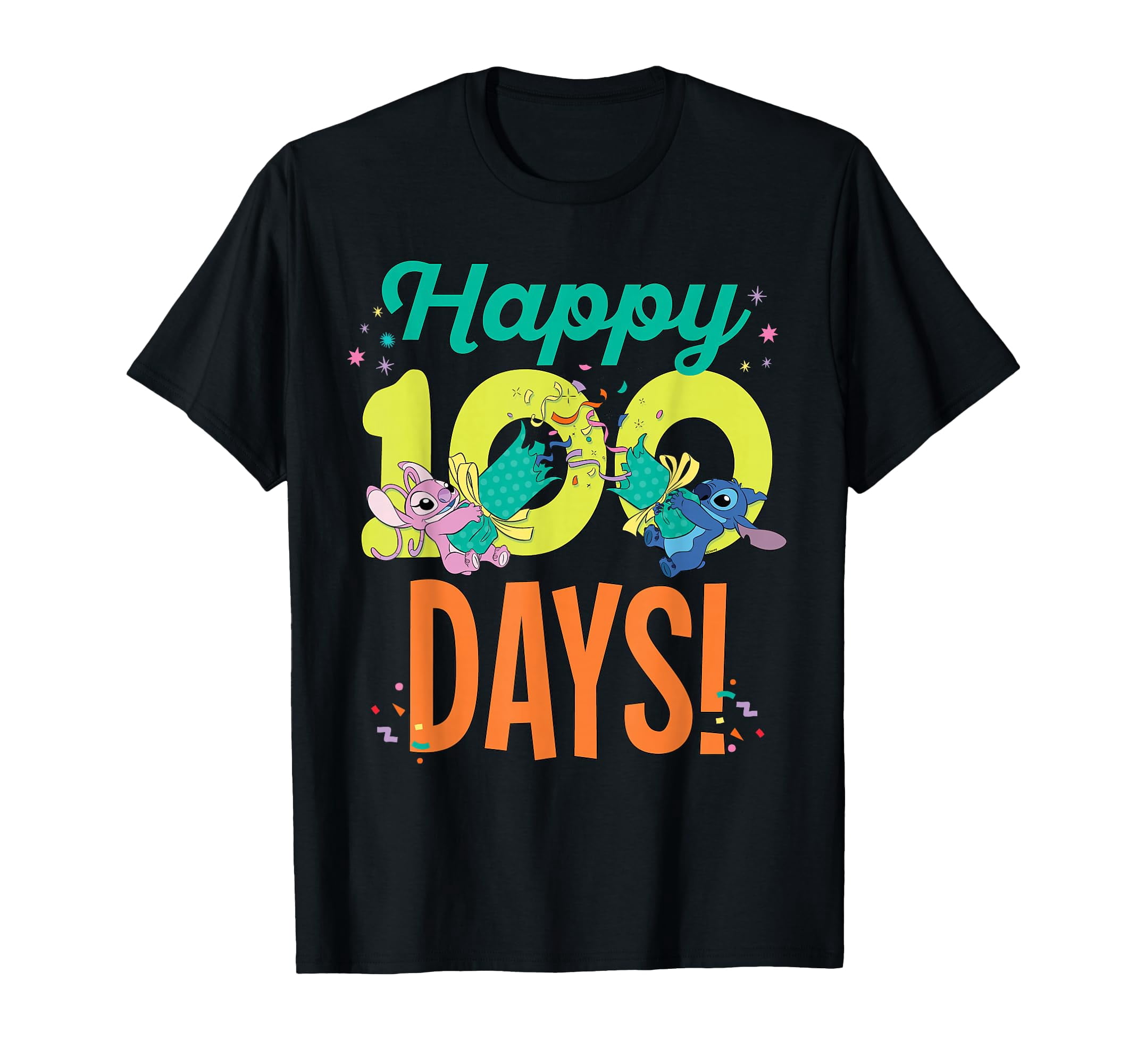 Disney Stitch & Angel Happy 100 Days of School T-Shirt, Black with ...