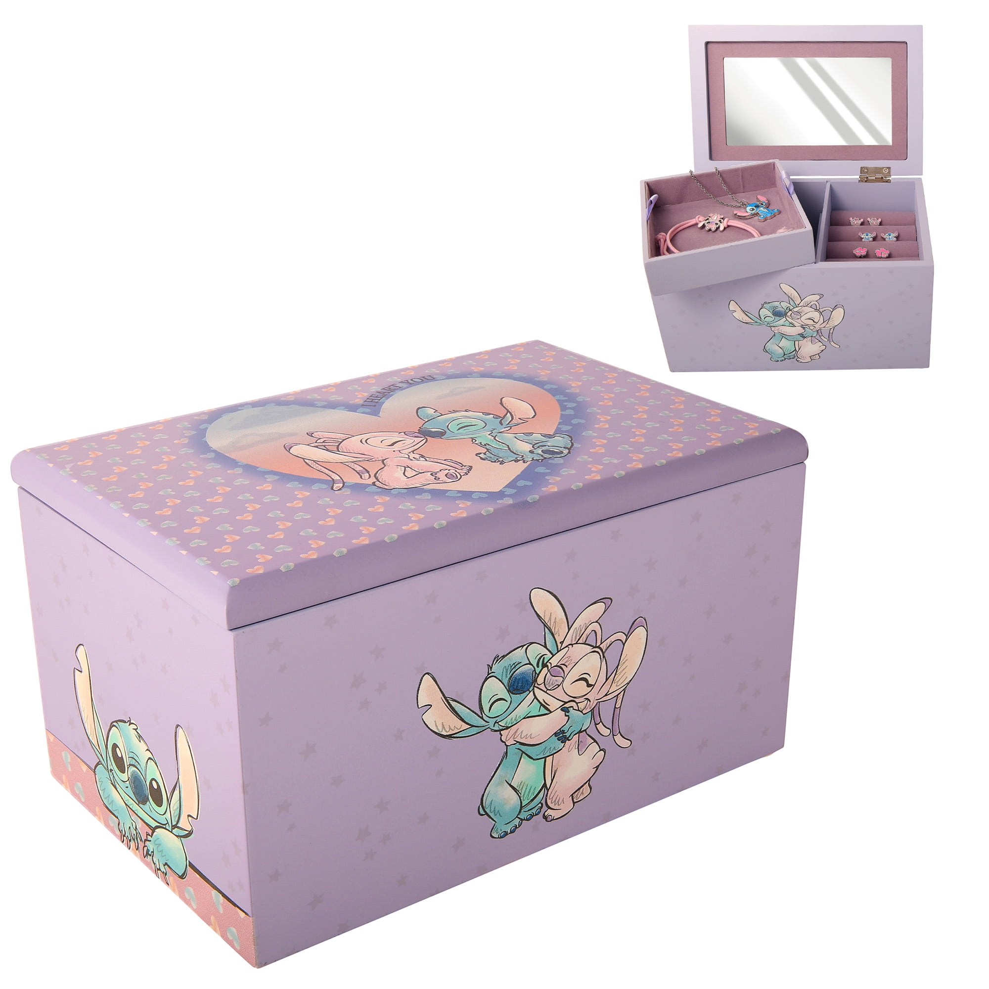 Disney Stitch & Angel Heart Jewelry Box With Removable Tray - Walmart.com