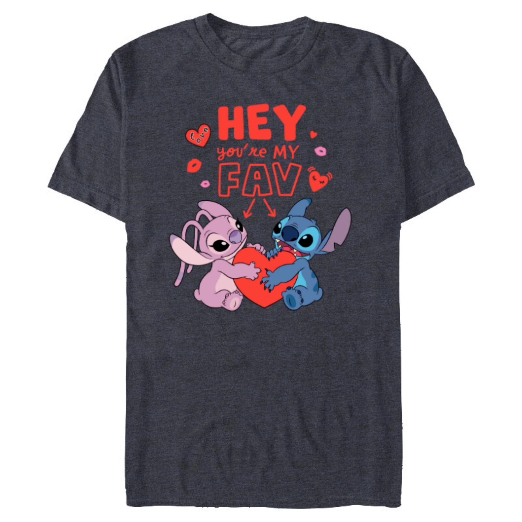Disney Stitch & Angel Hey You’re My Fav Love Valentine’s Day - Short Sleeve Blended T-Shirt for ...