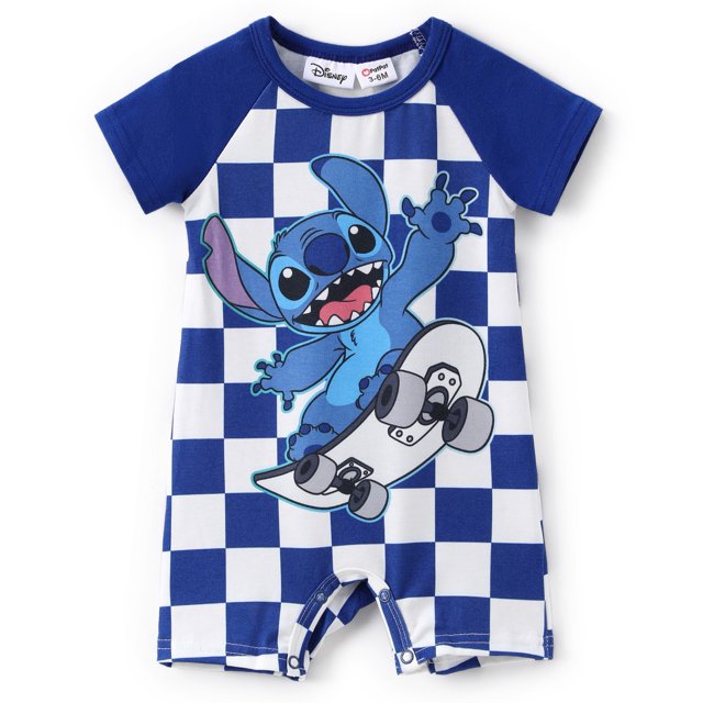 Disney Stitch Baby Boy Girl Romper Short Sleeve Skateboard Plaid One ...