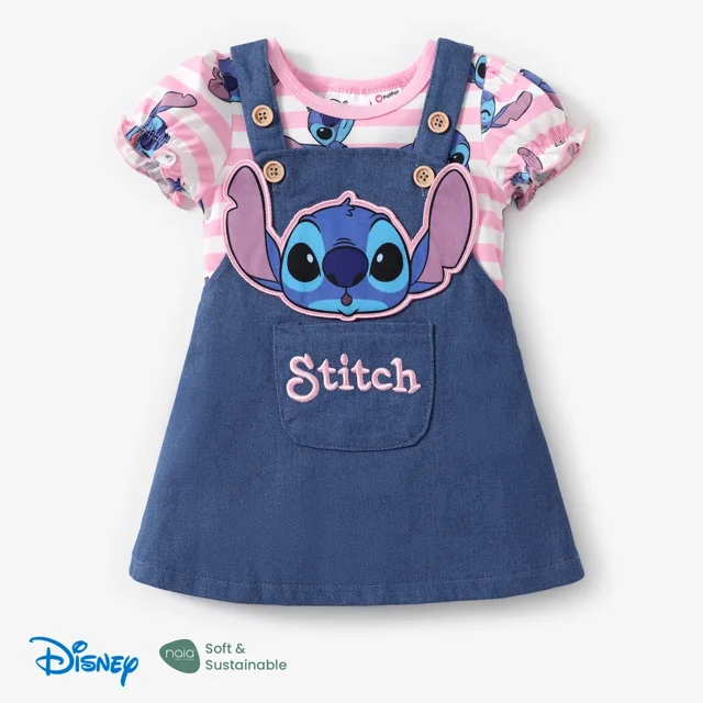 Disney Stitch Baby Girls Dresses Sets Puffy Sleeves Bodysuits with ...