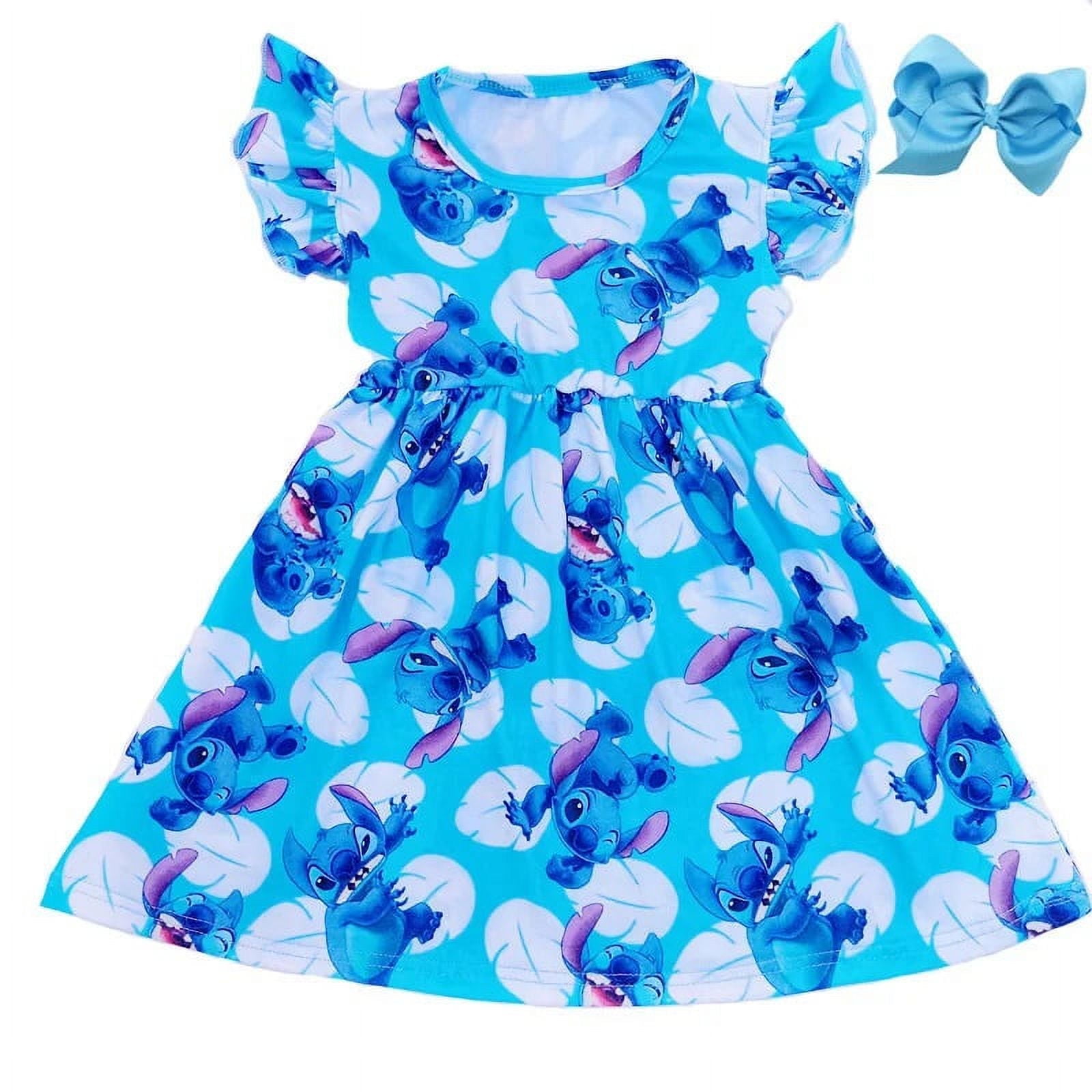 Disney Stitch Dress Girls Cartoon Print Baby Children Kids Dresses Cute ...