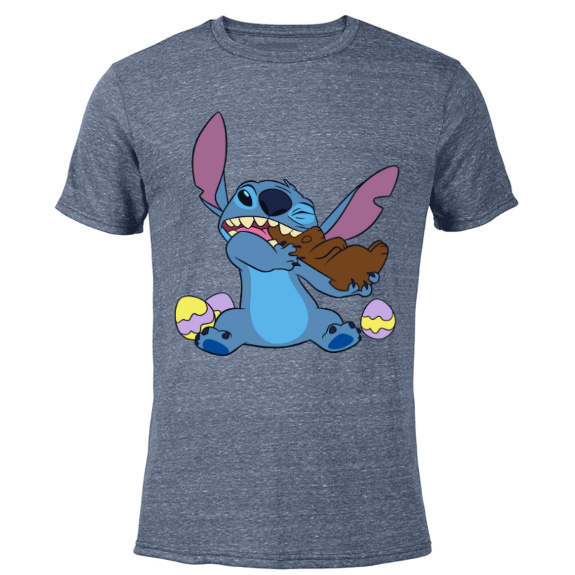 Disney Stitch Eats Chocolate Bunny Easter - Short Sleeve Blended T-Shirt for Adults - Customized ...