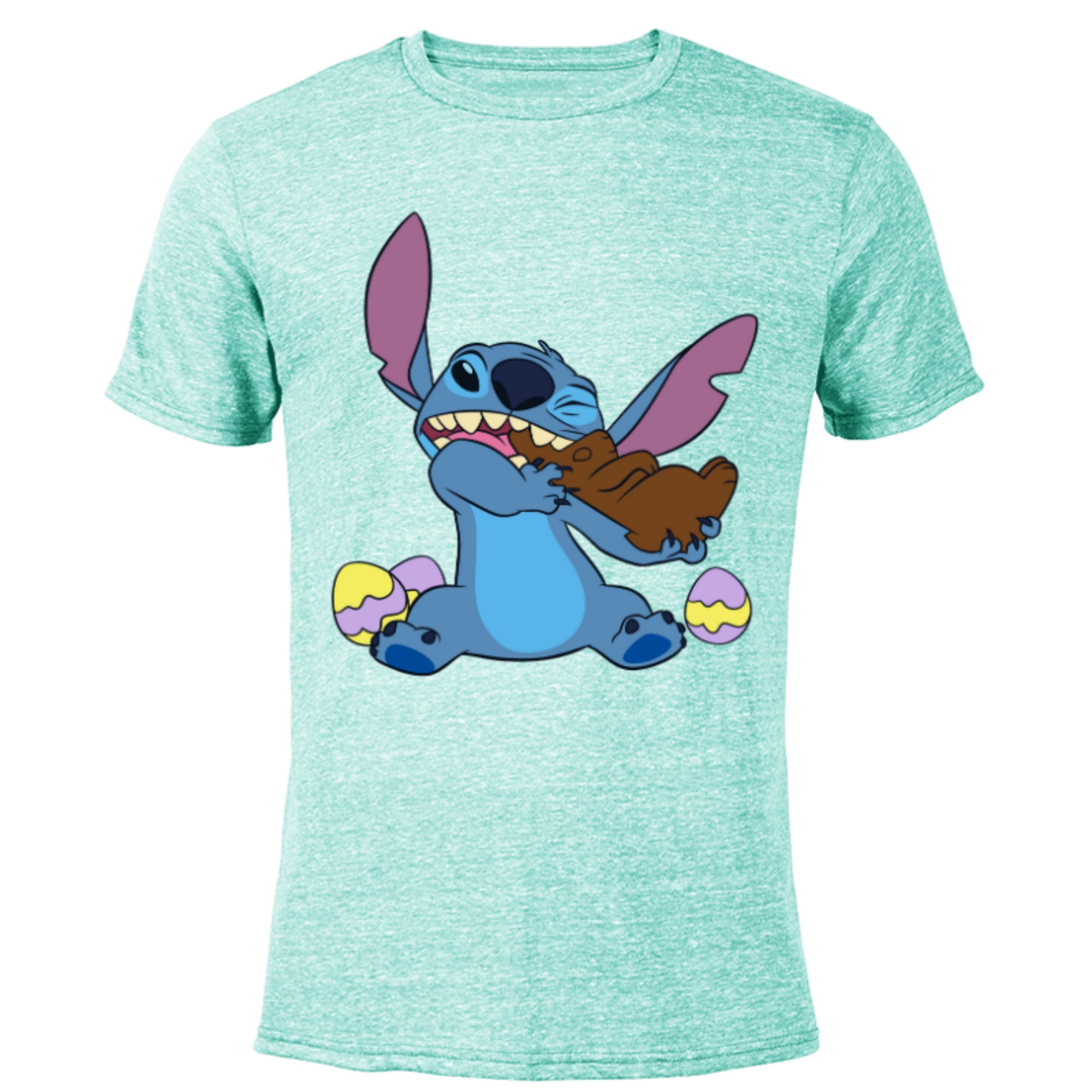 Disney Stitch Eats Chocolate Bunny Easter - Short Sleeve Blended T-Shirt for Adults - Customized ...