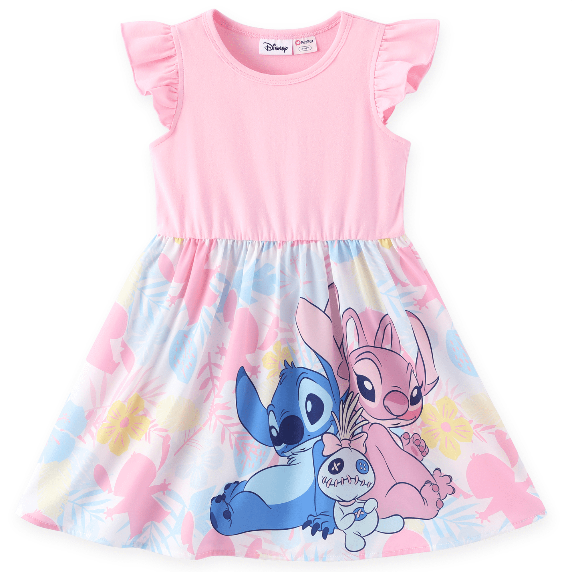 Disney Stitch Girls Dresses Cotton Angle Graphic Pink Floral Flower ...