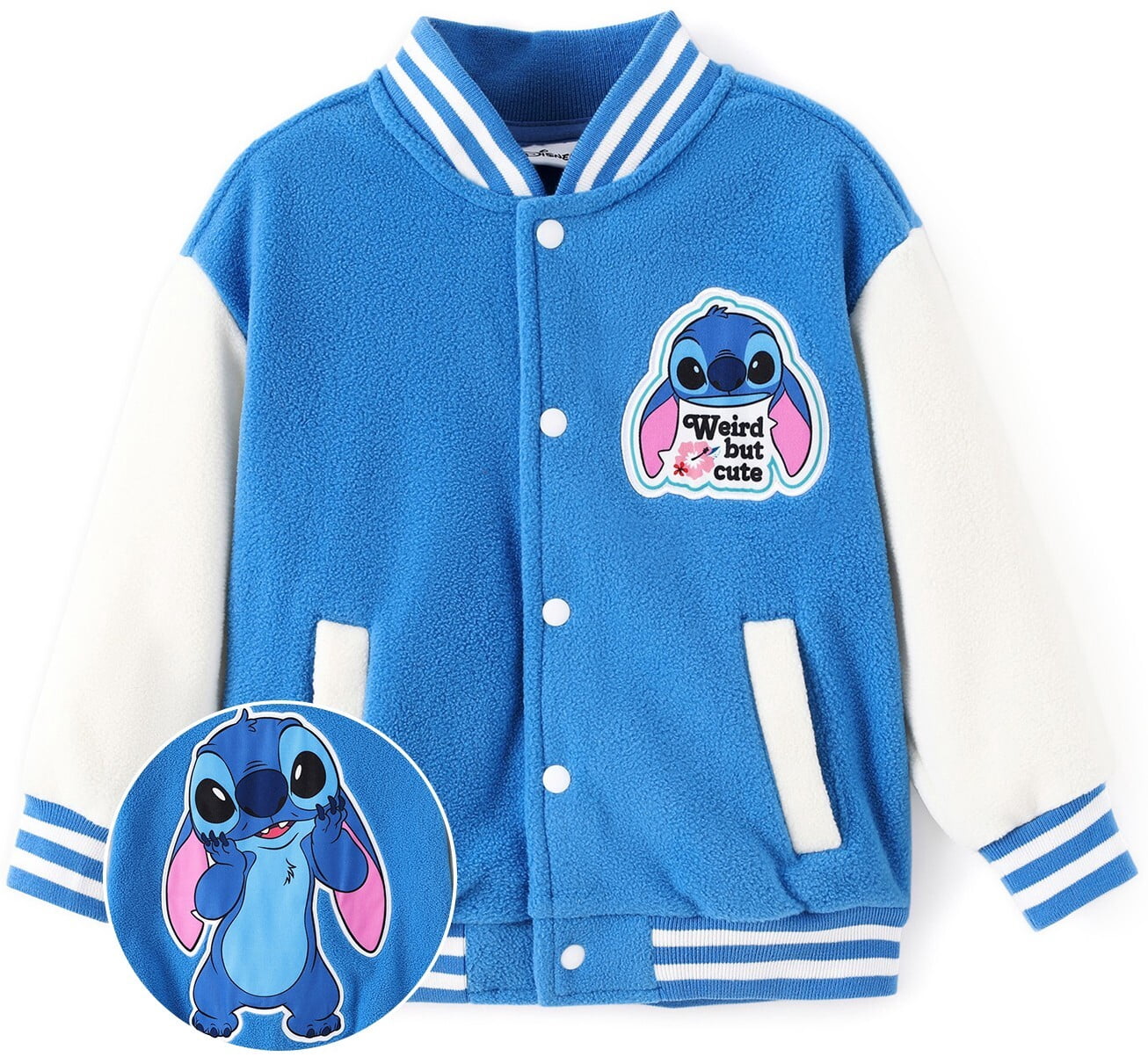 Disney Stitch Girls Fleece Bomber Jacket, 10-11Y, Blue and White ...