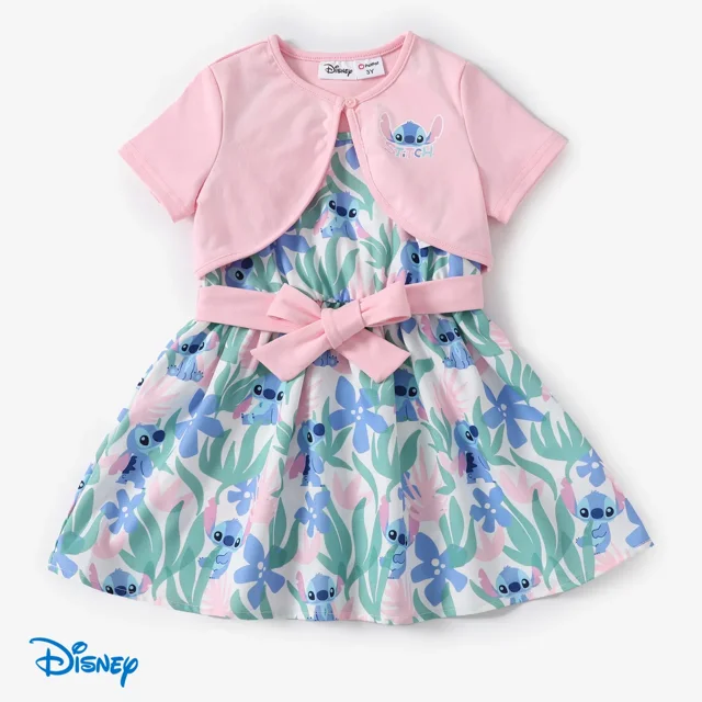 Disney Stitch Girls Graphic Floral Dresses with Cotton Short Sleeve ...