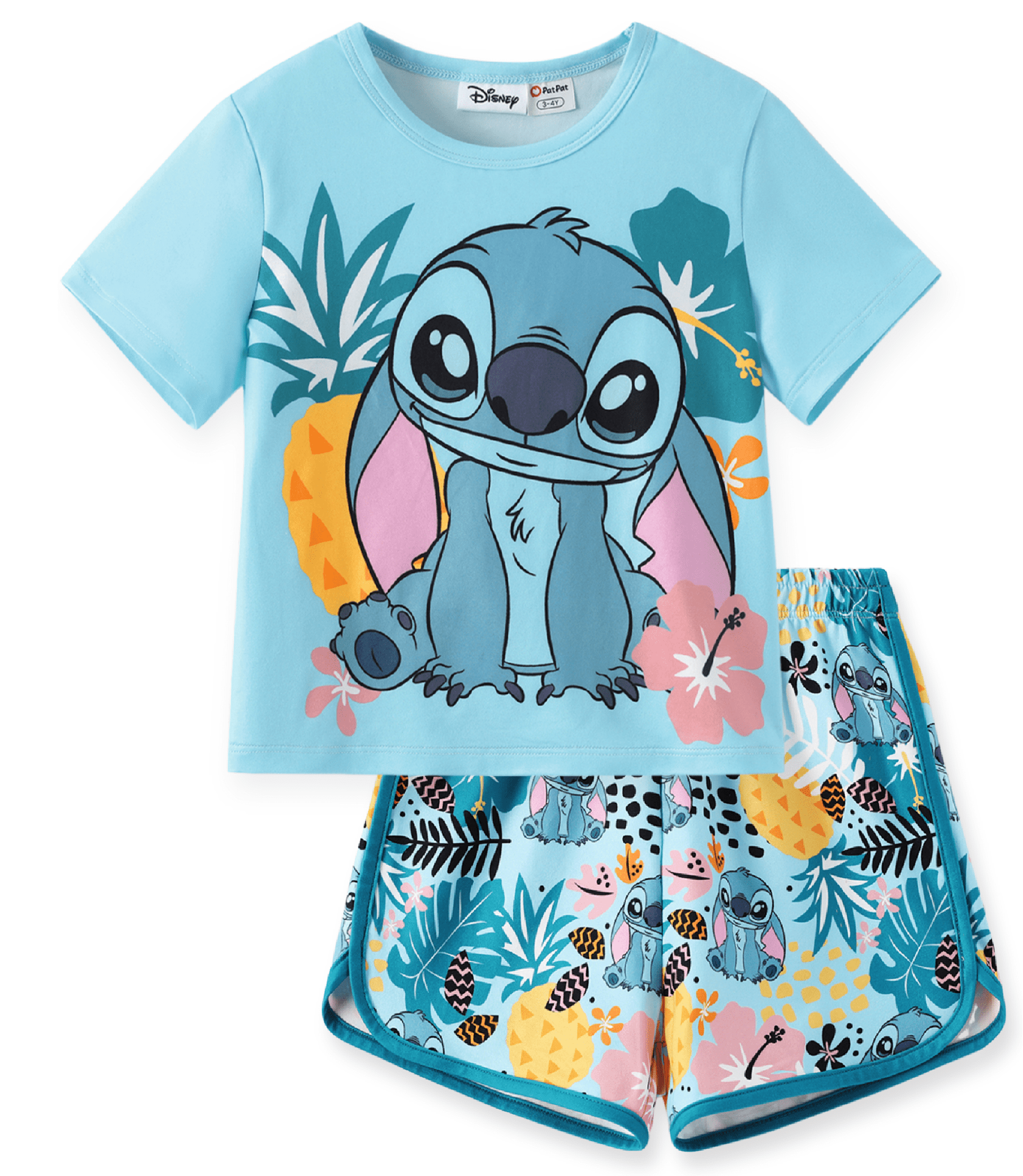 Disney Stitch Girls Graphic Tee and Dolphin Shorts 2-Piece Blue School ...