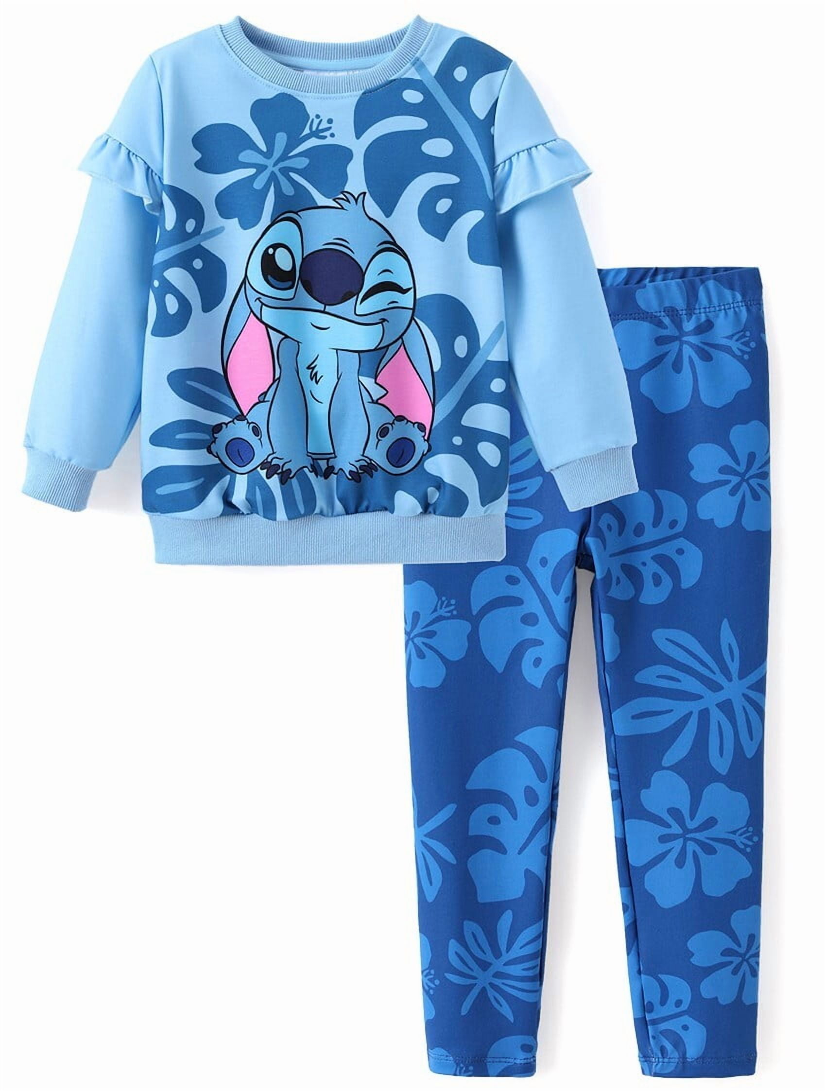 Disney Stitch Girls Sets Ruffle Sweatshirt and Leggings Graphic School ...