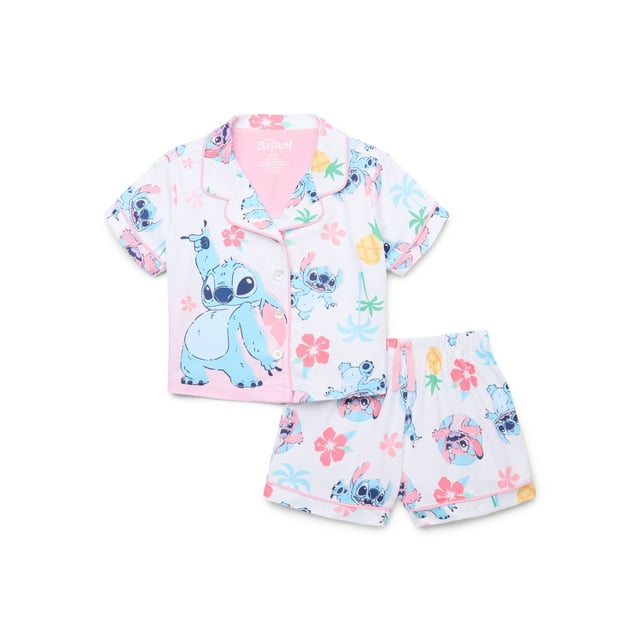 Disney Stitch Girls Short Sleeve Button Front Top & Shorts, 2-Piece ...