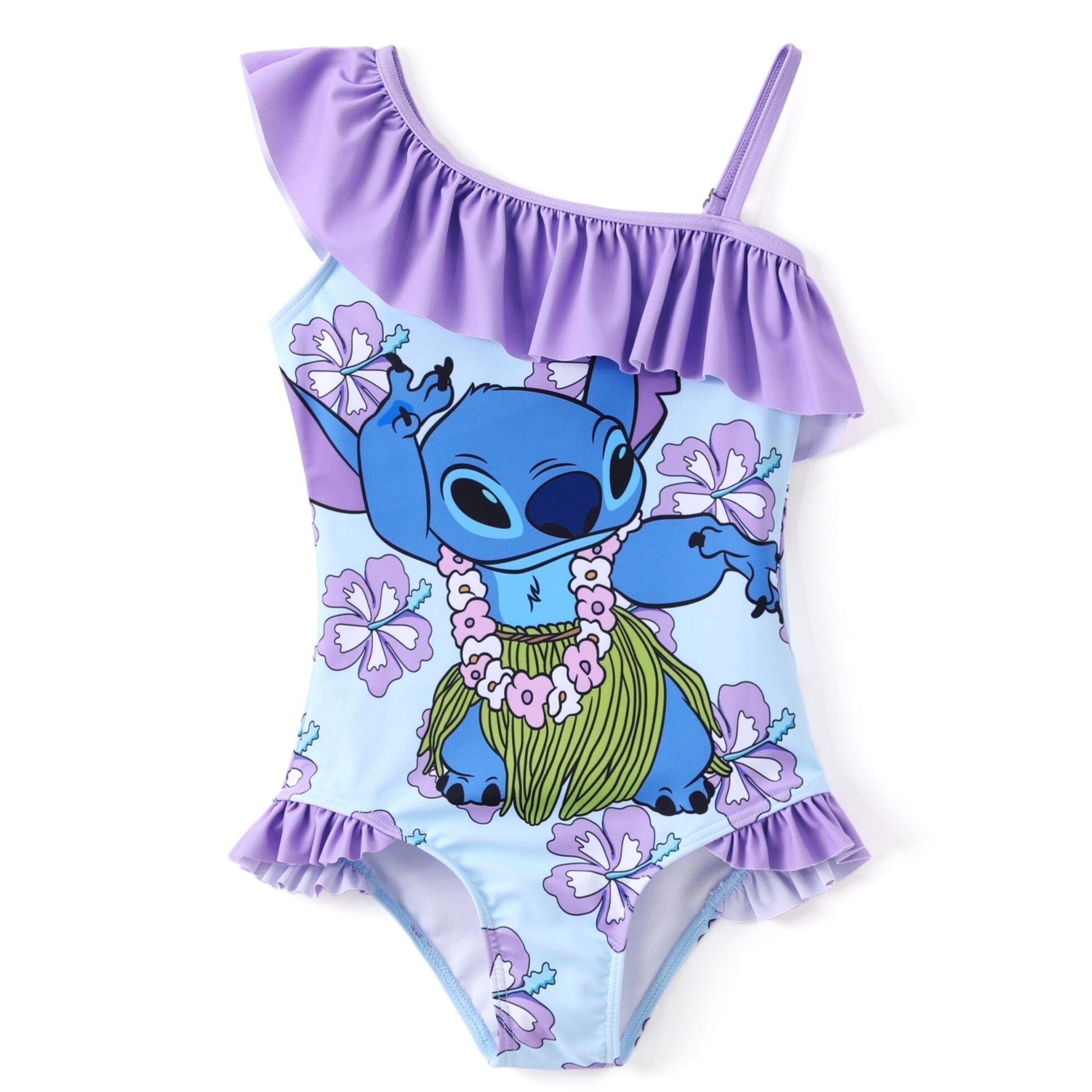 Disney Stitch Girls Swimsuit, One-Piece Ruffled One Shoulder, Angel ...