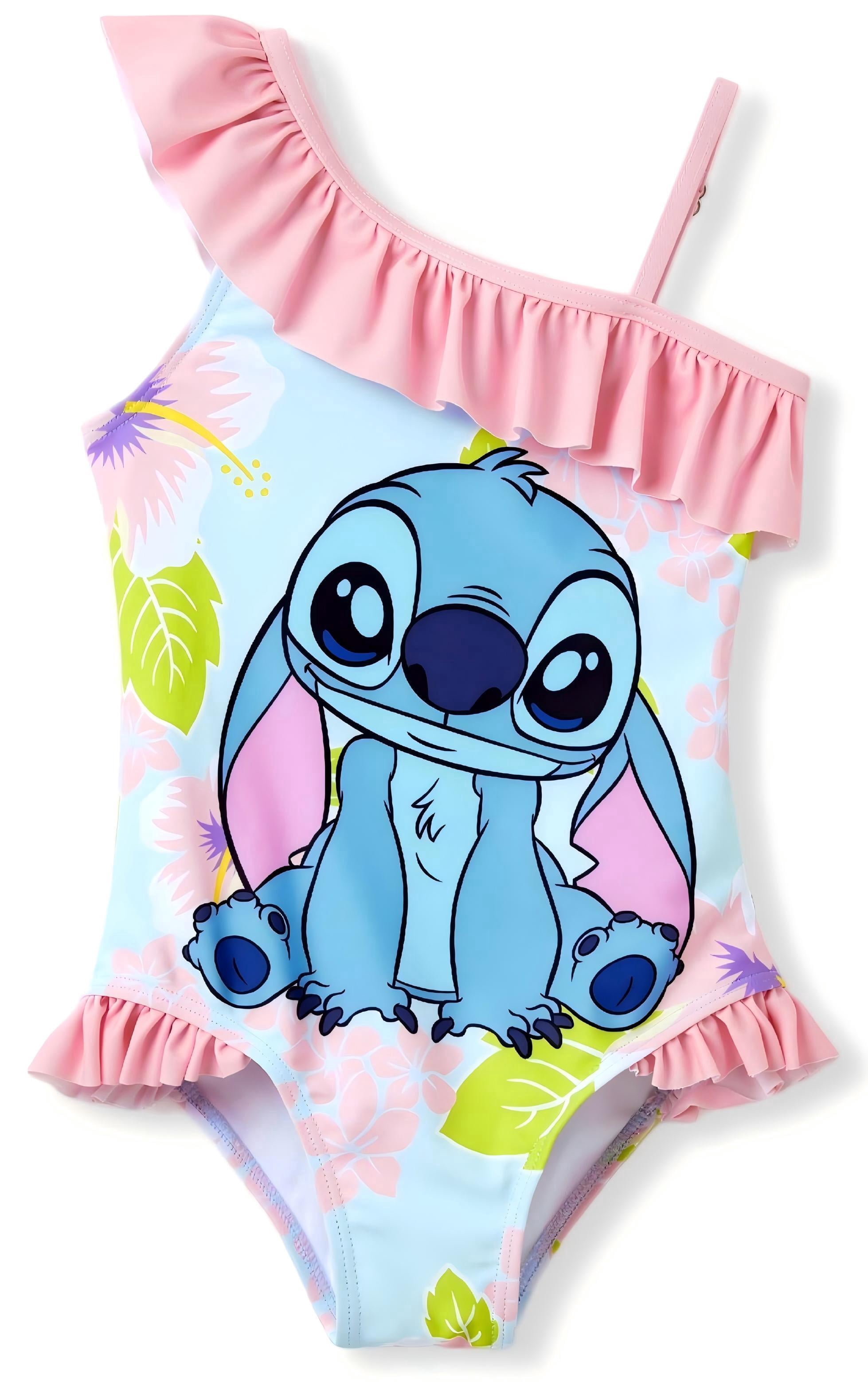 Disney Stitch Girls Swimsuit Graphic One Piece Ruffled One Shoulder ...
