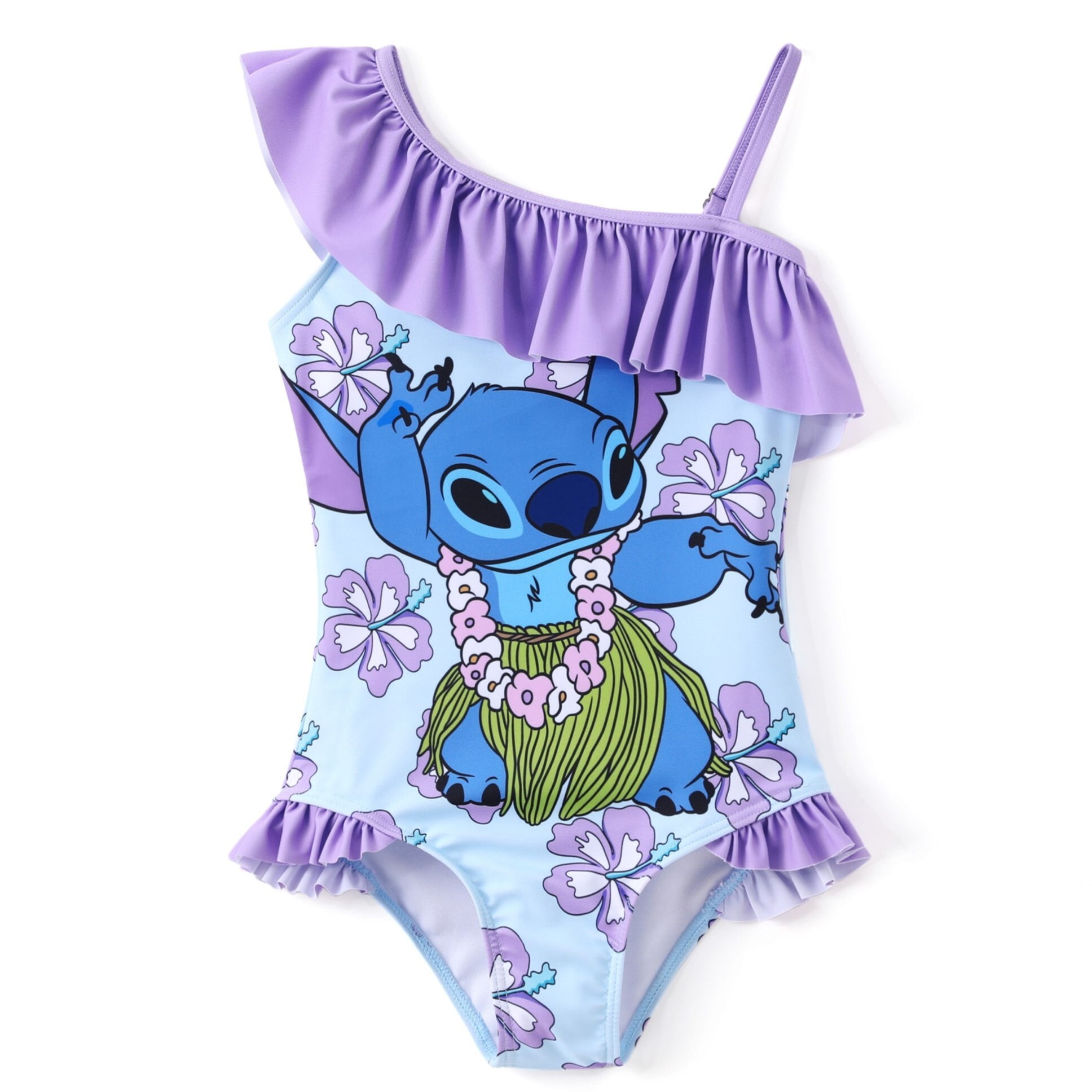 Disney Stitch Girls Swimsuit Graphic One Piece Ruffled One Shoulder ...