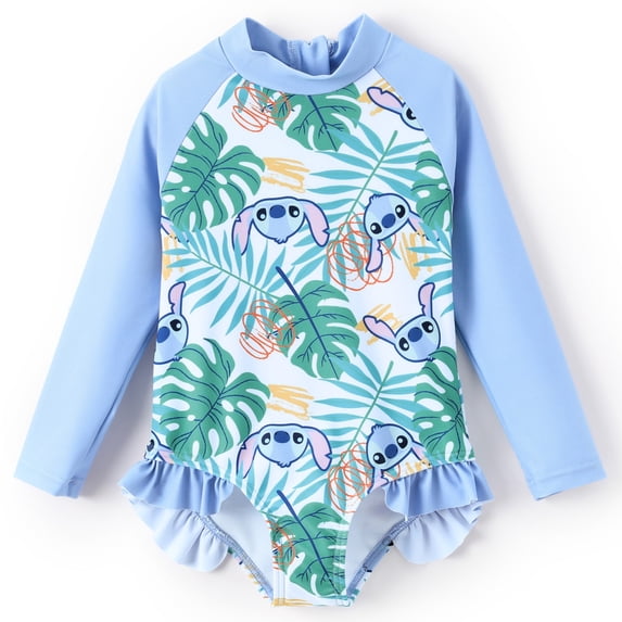Disney Stitch Girls Swimsuit Rash Guard Graphic Long Sleeves Bathing ...