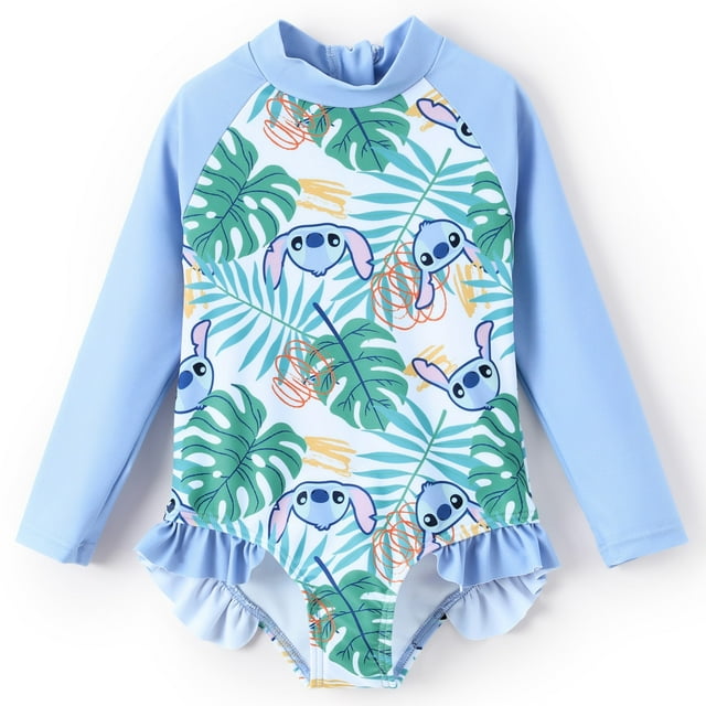 Disney Stitch Girls Swimsuit Rash Guard Graphic Long Sleeves Bathing ...