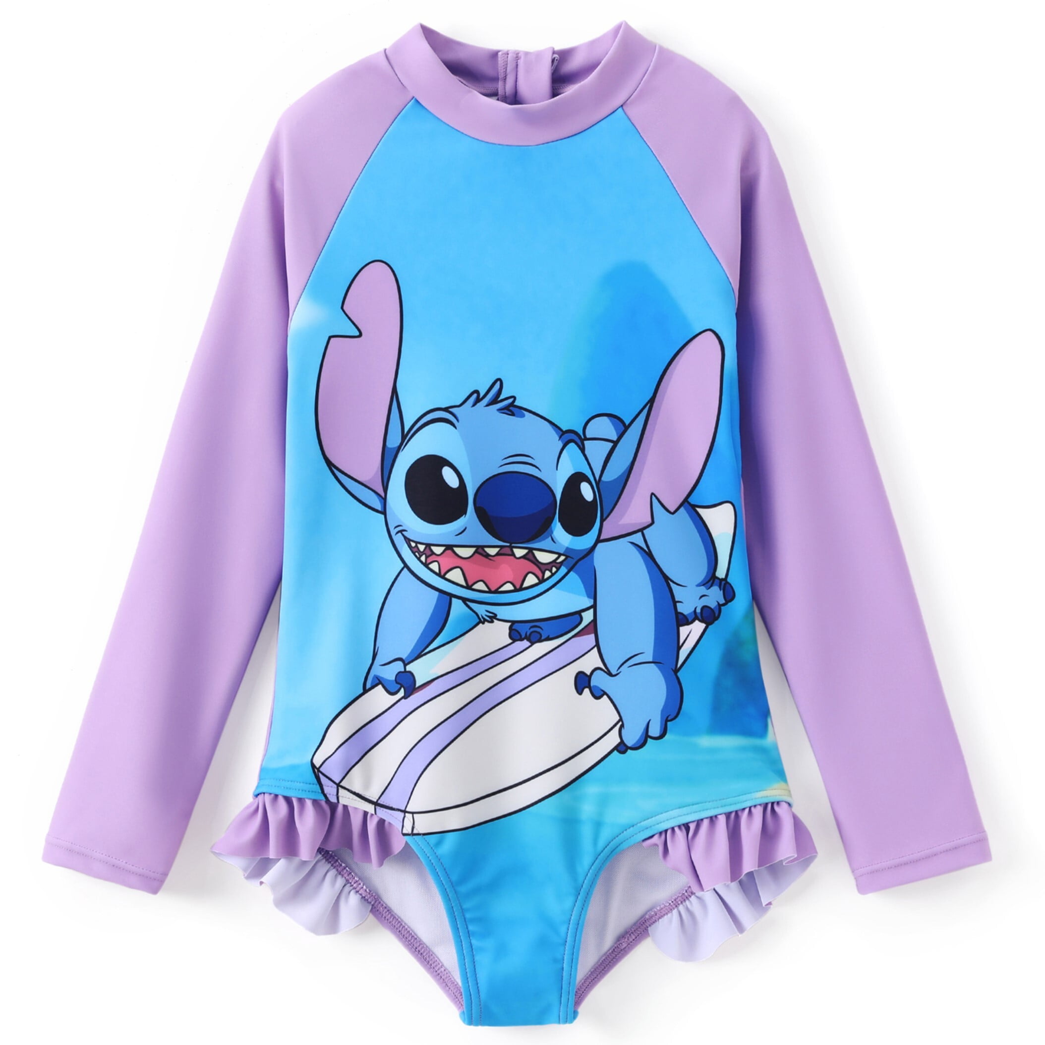Disney Stitch Girls Swimsuit Rash Guard Graphic Long Sleeves Bathing ...