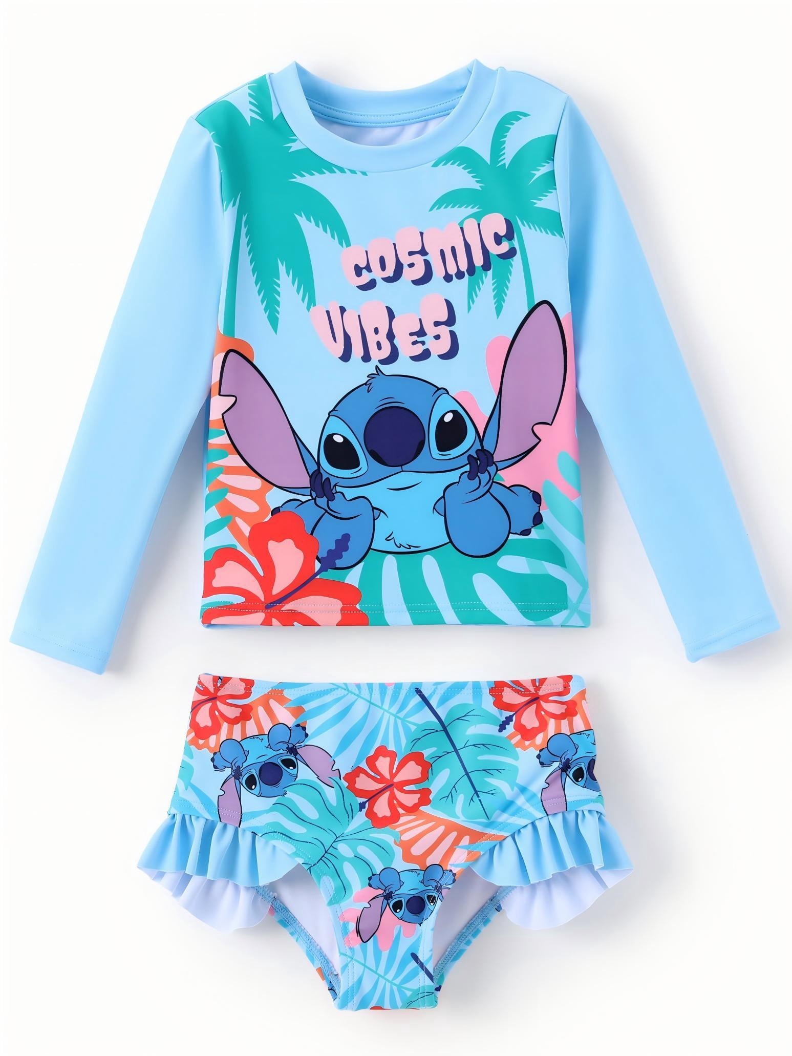 Disney Stitch Girls Swimsuit Summer Rash Guard 2 Pieces Bathing Suits ...