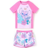 Disney Stitch Girls Swimsuit, Angel Graphic Swim Top and Shorts, 2 ...