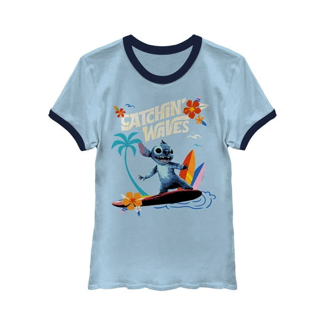 Disney Stitch, Graphic Ringer Tee, Women's - Walmart.com