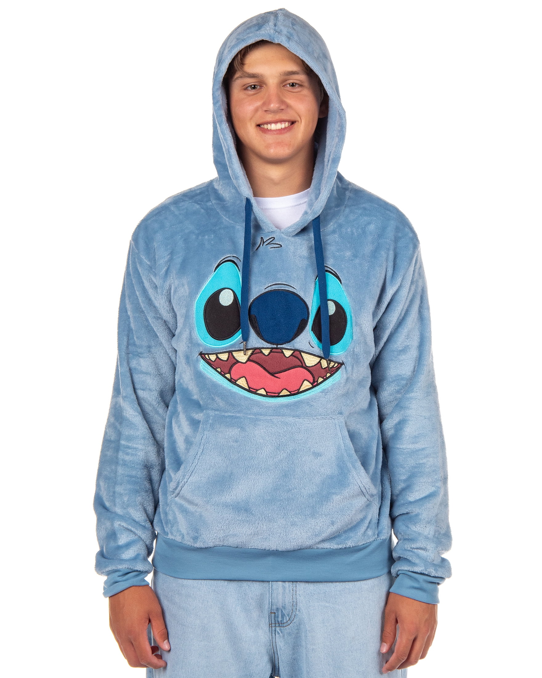 Disney Stitch Hoodie Big Face Crushed Velvet Fleece Adult Sweatshirt ...