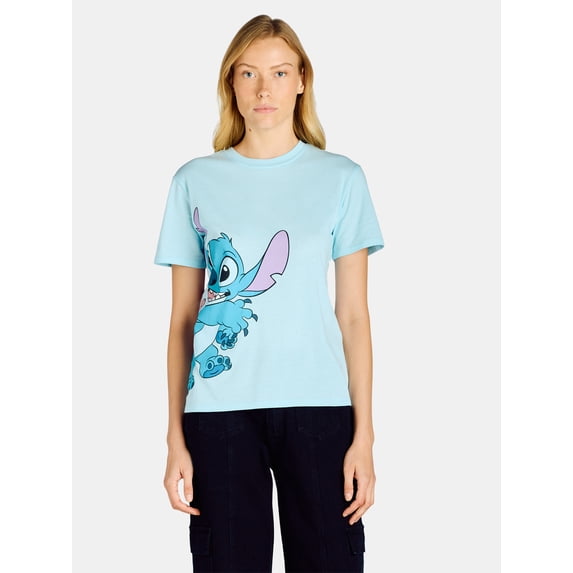 Disney Stitch Juniors Graphic Front/Back Print Tee with Short Sleeves ...